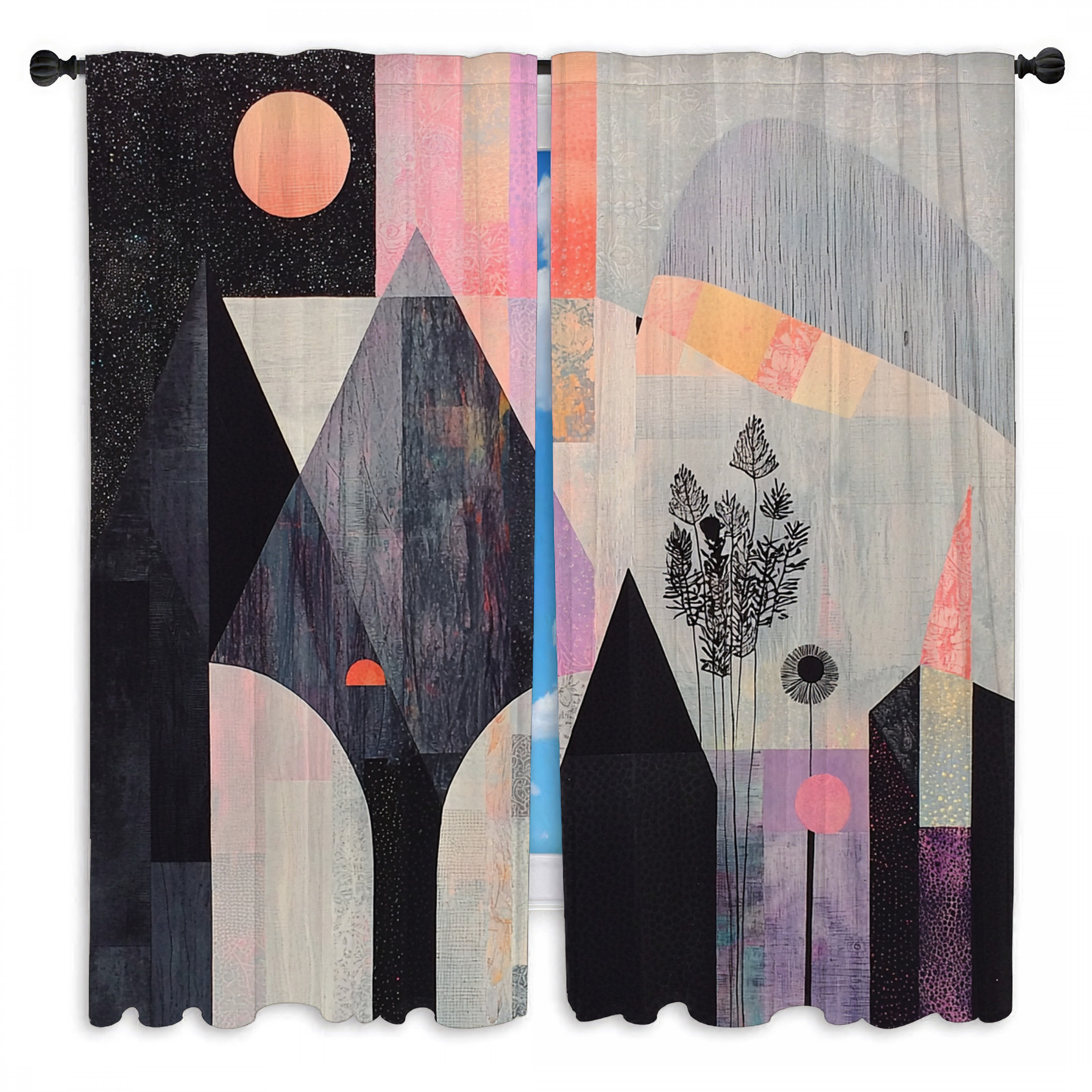 Orren Ellis Abstract Landscape Window Curtains Abstract Modern Drapes ...