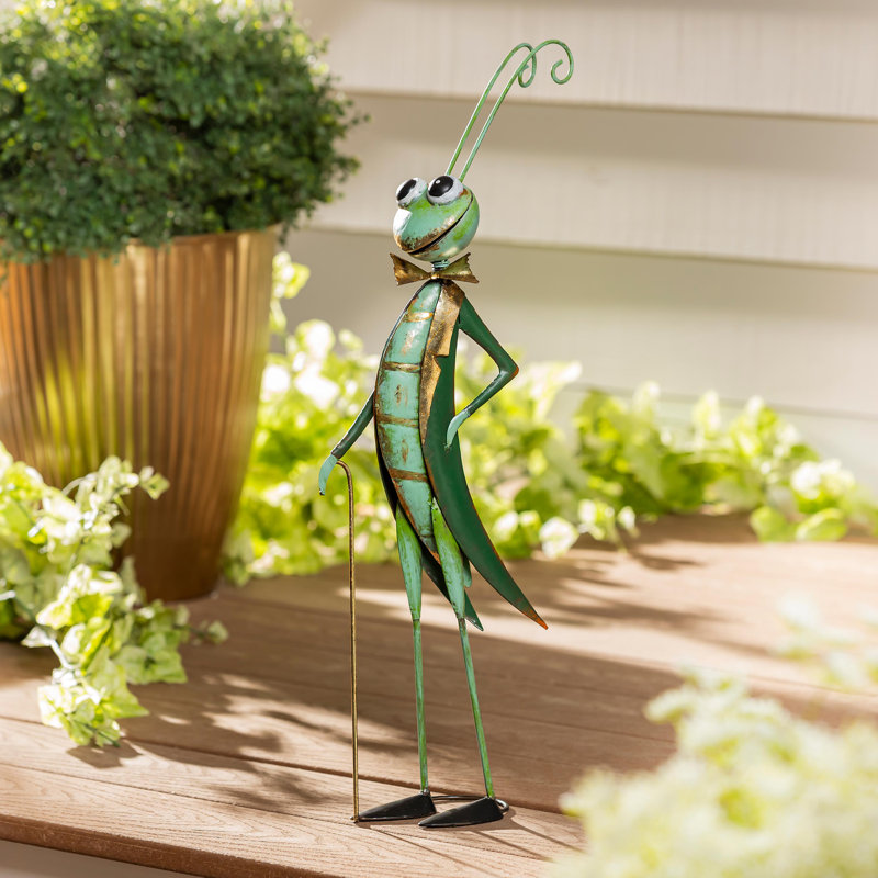 Dakota Fields Metal Joyful Cricket With Cane Statue, 27"H | Wayfair