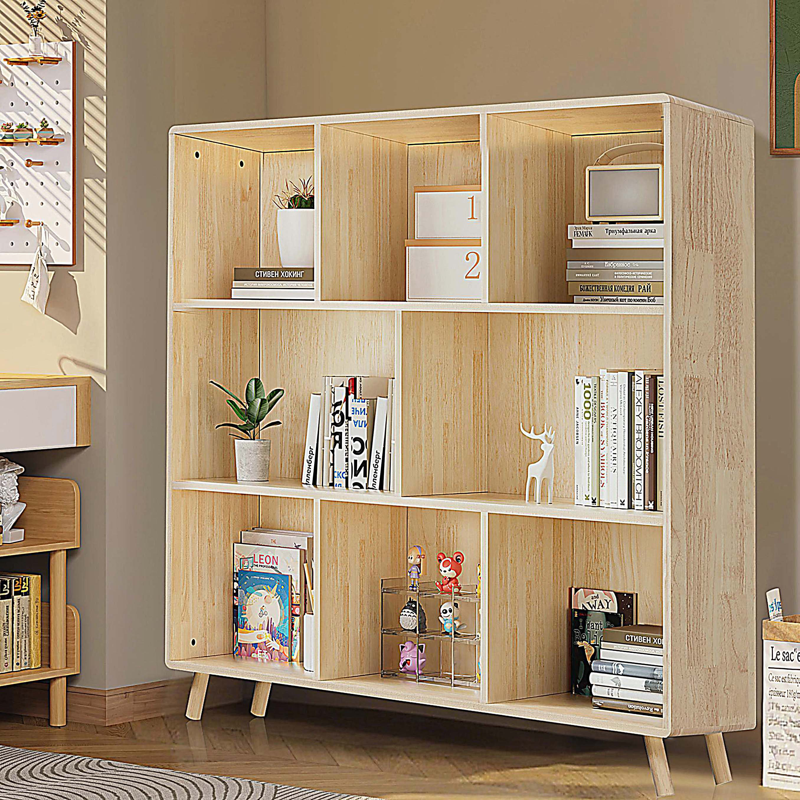 George Oliver 8-Compartment Storage Cabinet, Wood Fixed Shelves ...