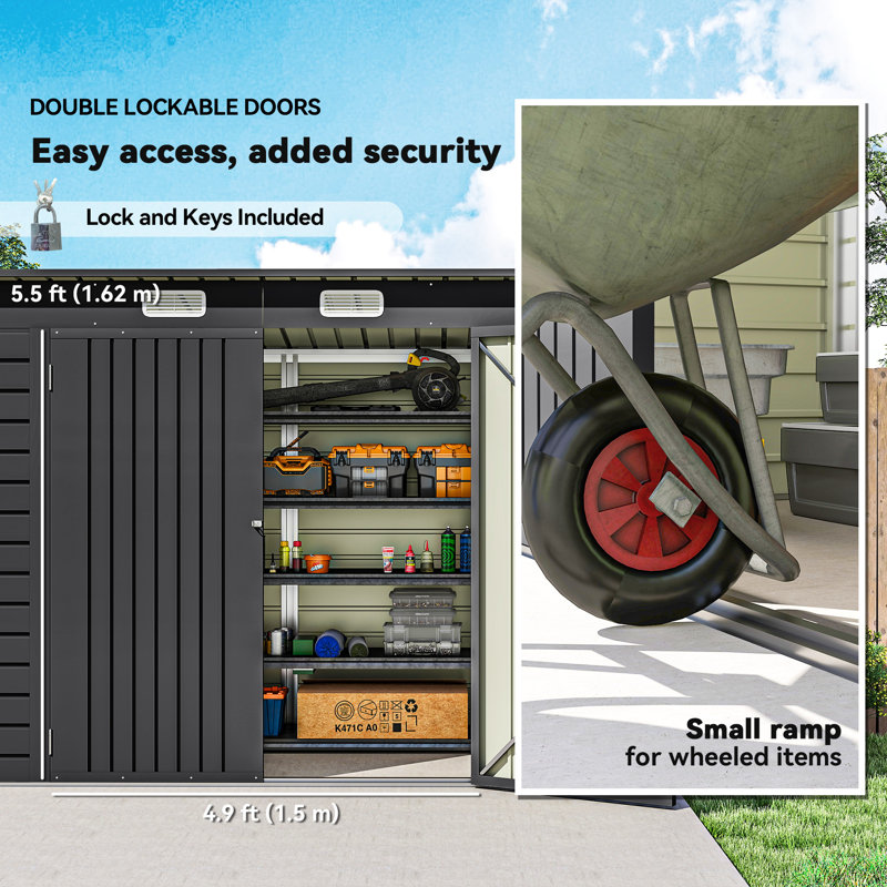 Outsunny 8 ft. W x 4 ft. D Galvanized Steel Horizontal Storage Shed ...