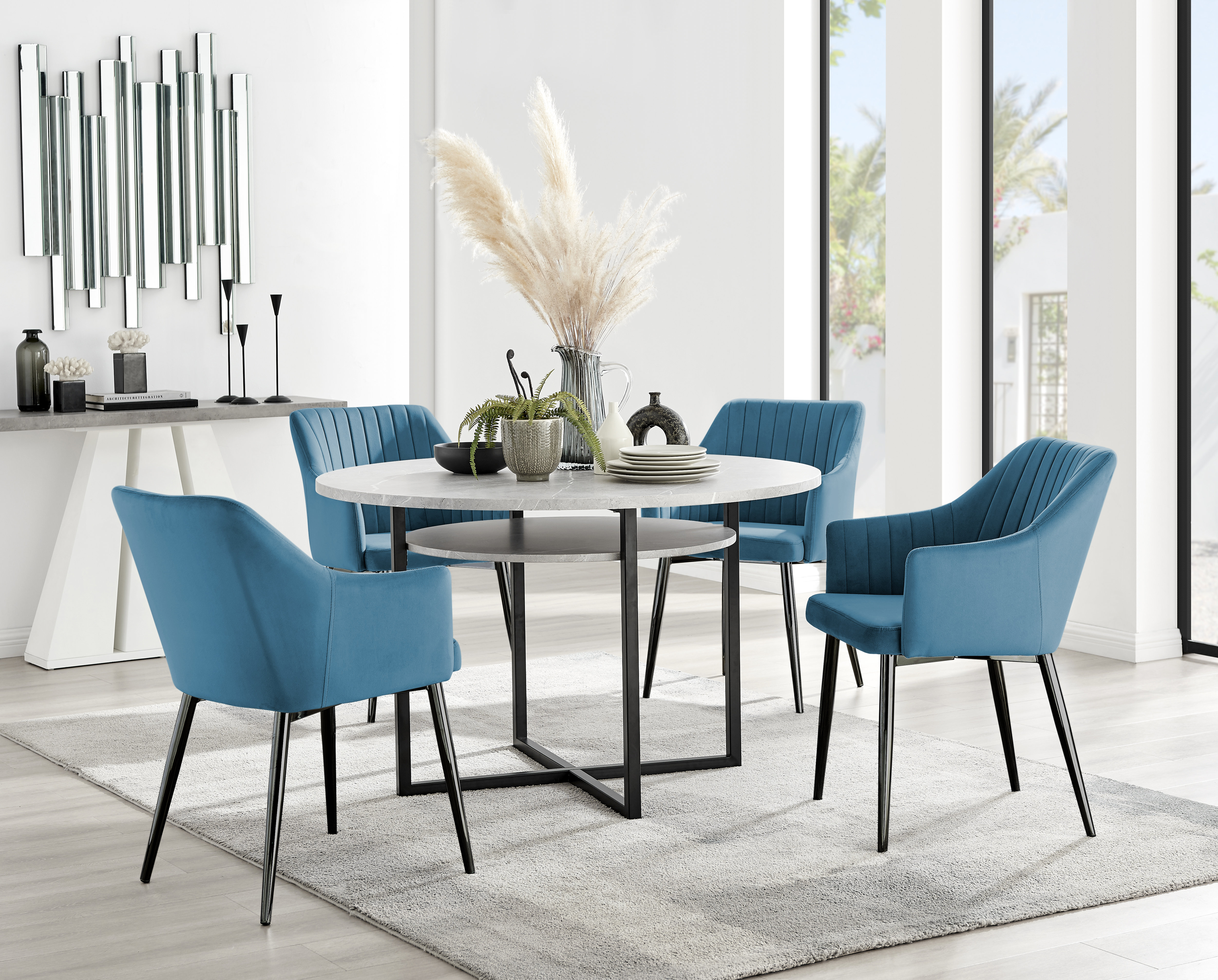 East Urban Home Aashif Round Dining Table Set with Shelf & 4 Luxury ...