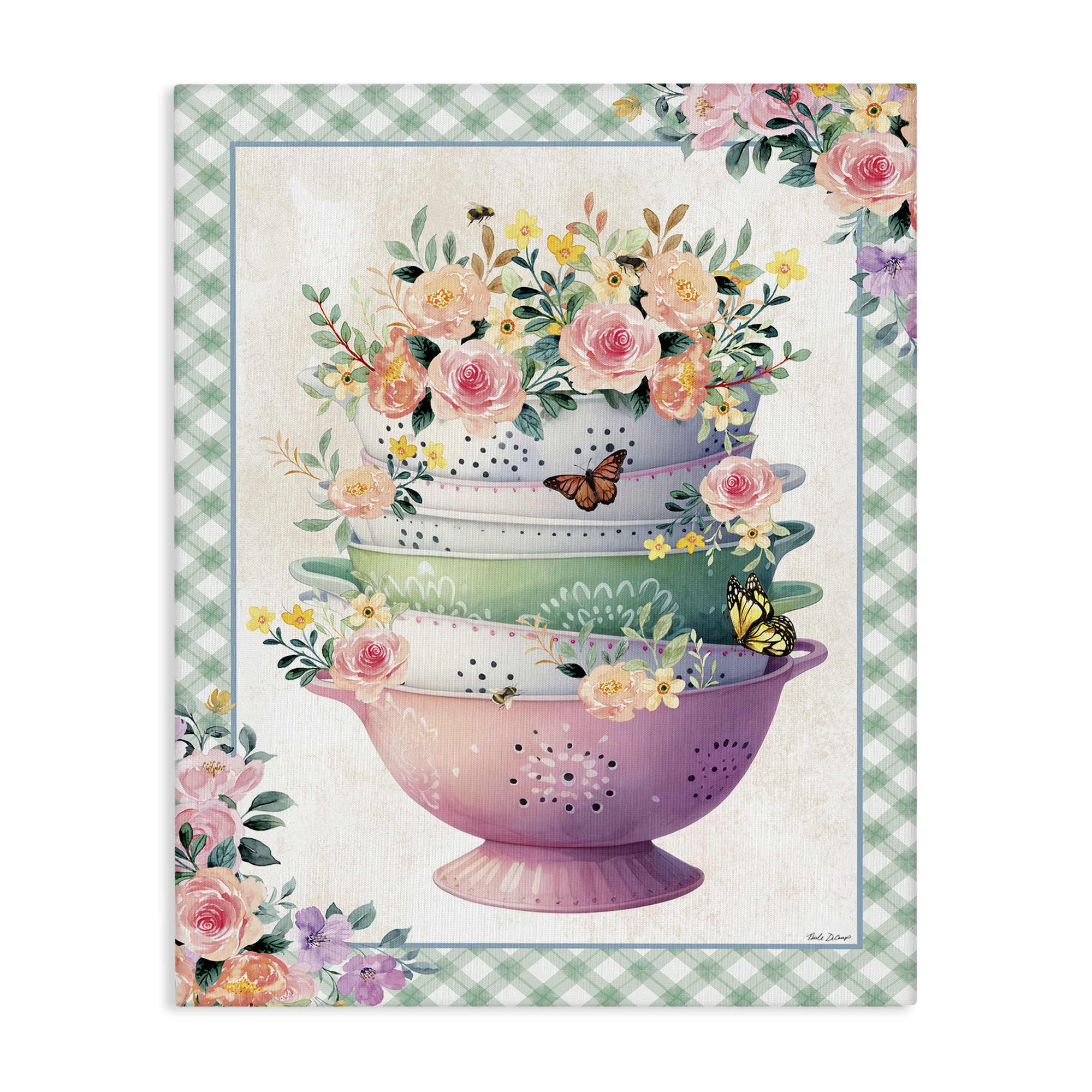 Red Barrel Studio® Stacked Bowls Plaid Border Canvas Wall Art by Nicole ...