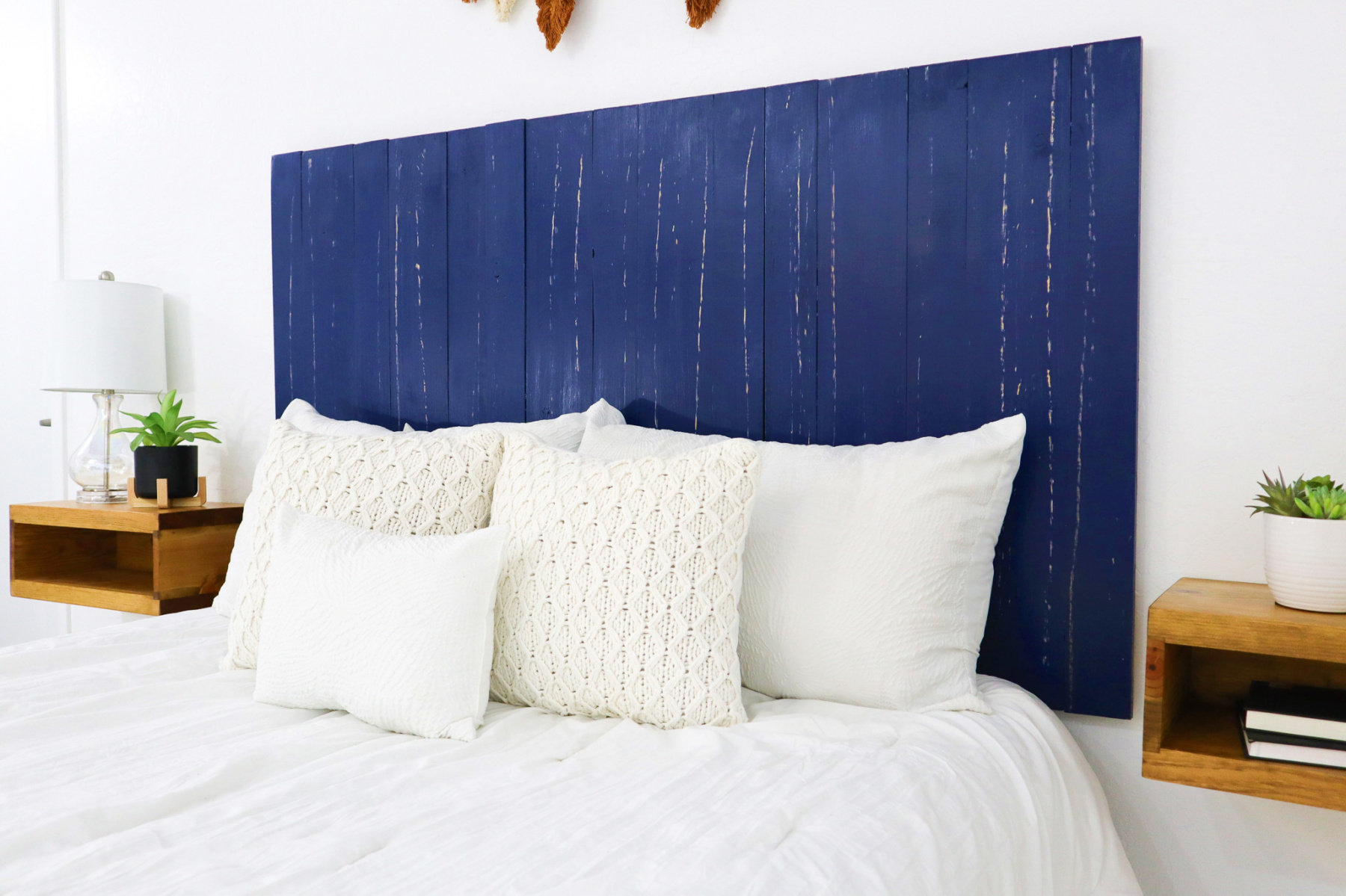 Hokku Designs Navy Blue Headboard, Coastal Design, Solid Wood, Wall ...