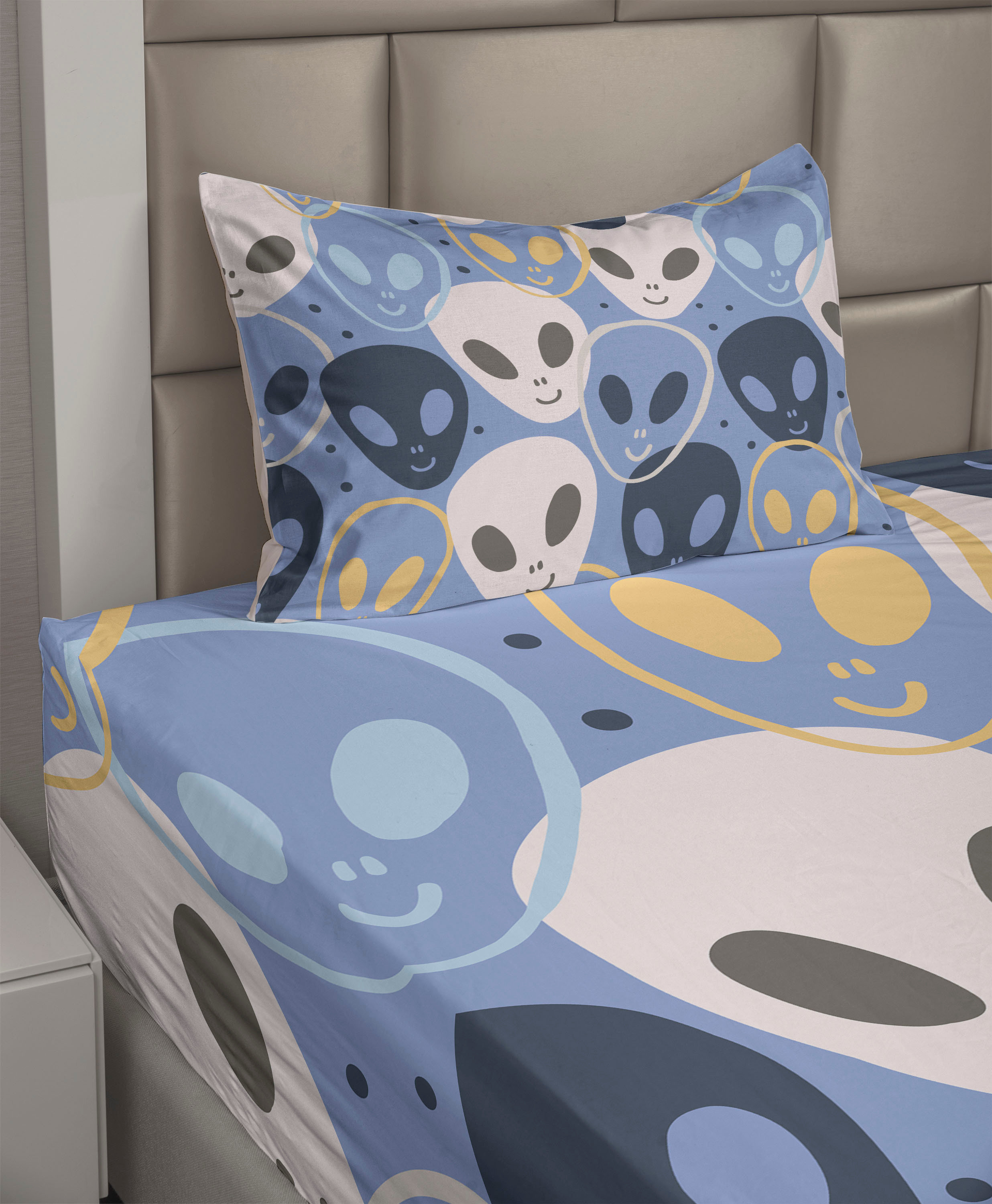 Ambesonne Alien Sheet Set Overlapped Extraterrestrial Ceil Blue and ...