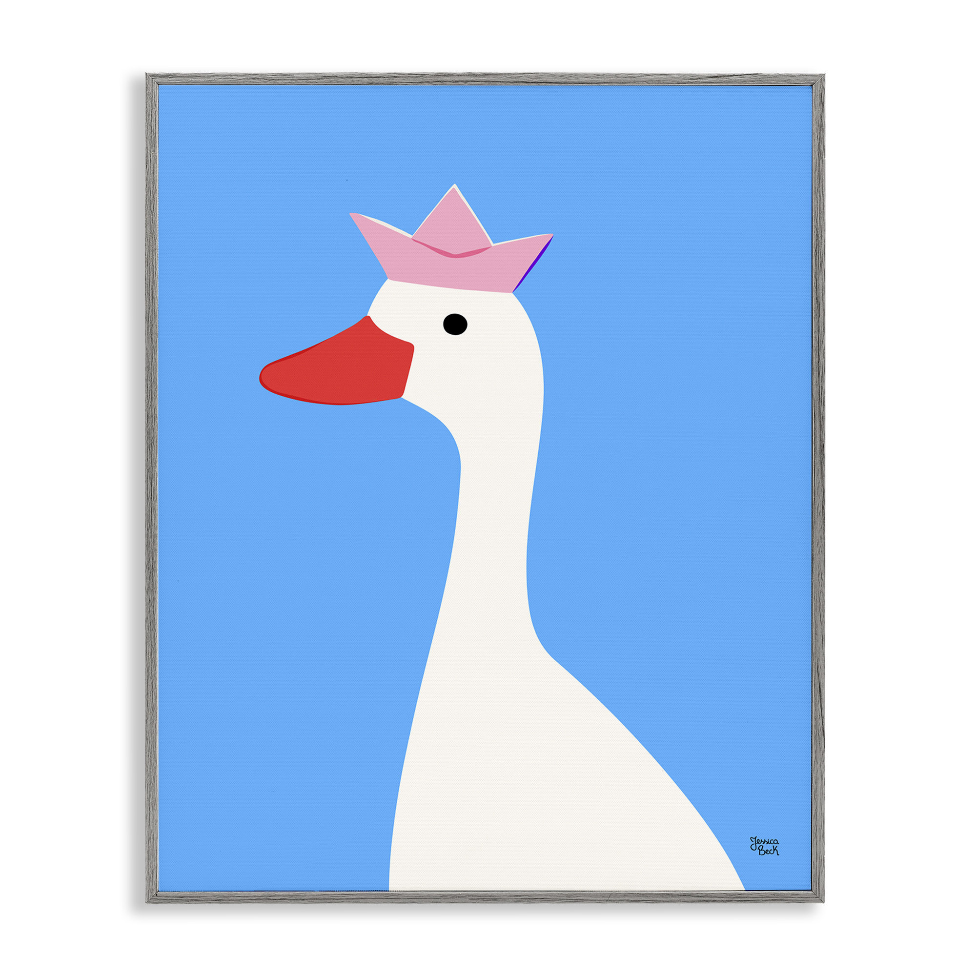 Ebern Designs Crowned Goose on Blue Framed Giclee Art by Jessica Beck ...