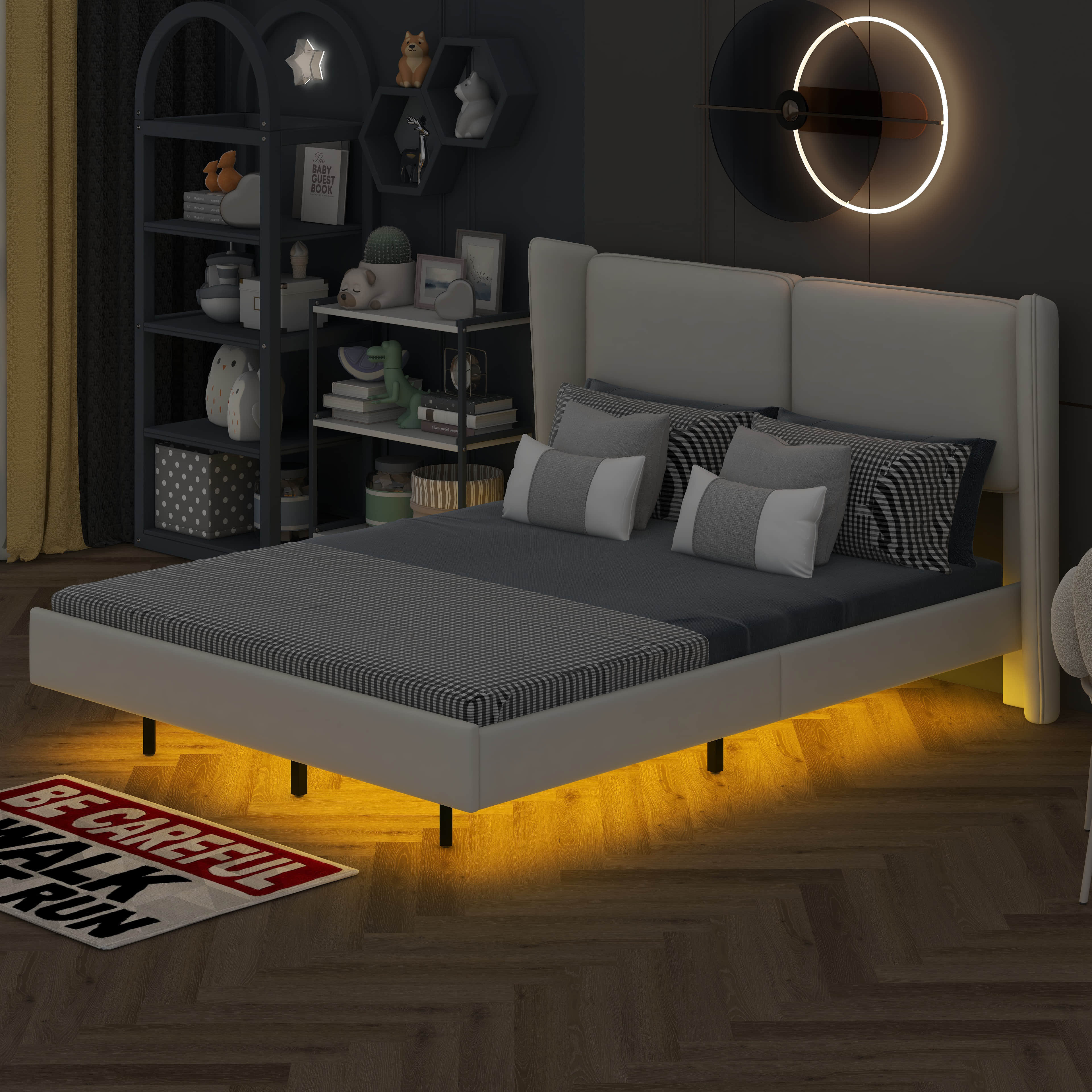 Latitude Run® Modern Floating Bed Frame With LED Lights, Velvet Fabric ...