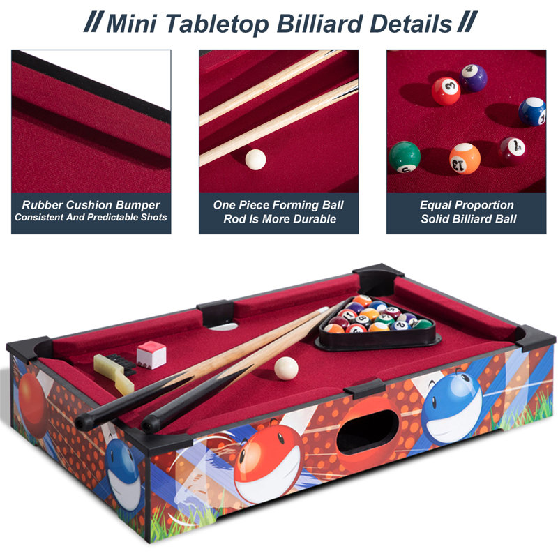 RayChee 20" Table Top Pool Table with Small Billiards Balls, Pool Cues ...