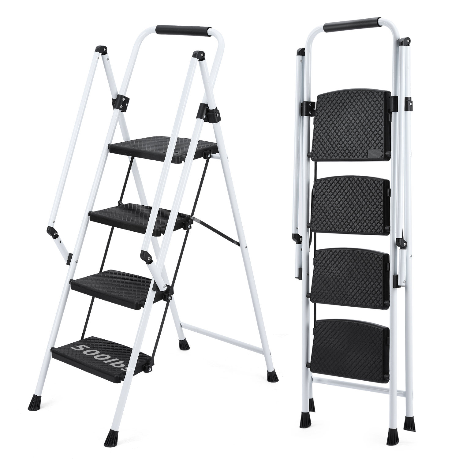 ANGUS GENE INC Light Folding Four-step Ladder With Wide Anti-skid Pedal ...