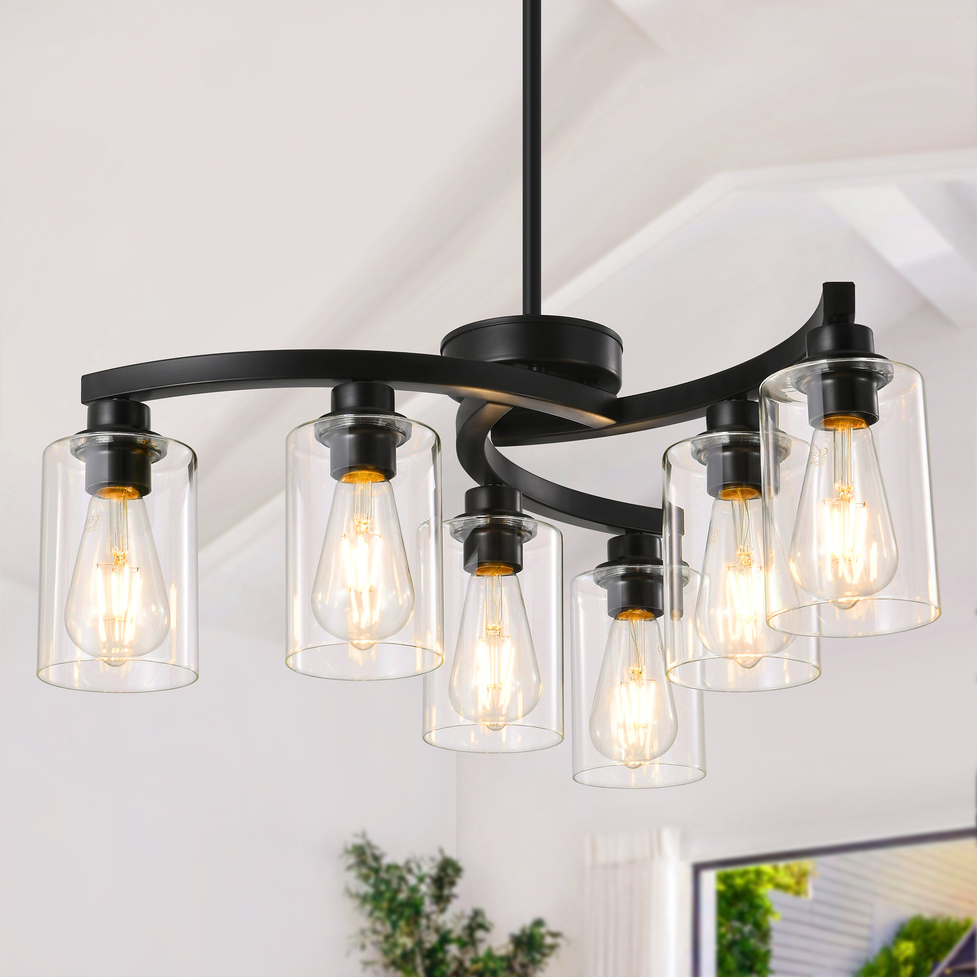 Ebern Designs Tellis 6-Light Modern Farmhouse Black Chandelier with ...