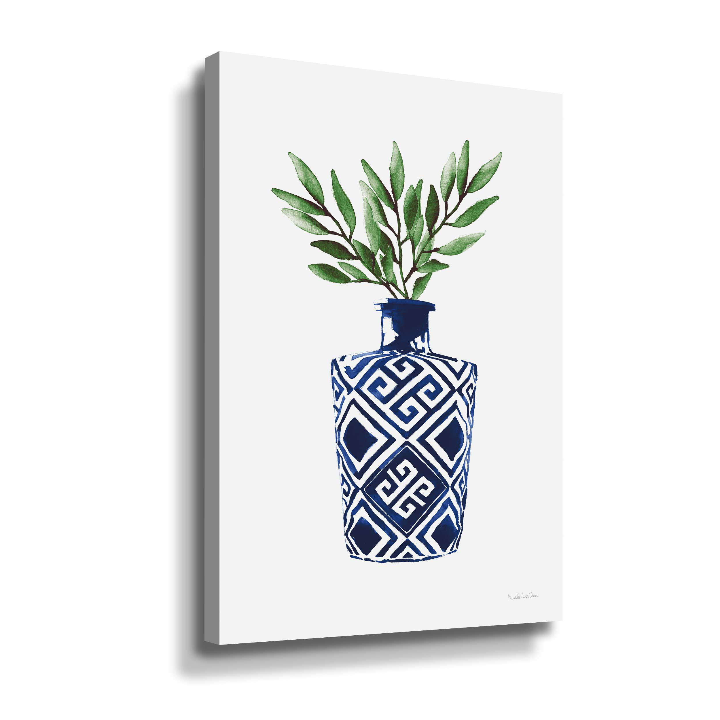 Bay Isle Home™ Cobalt Geometric Vases III Gallery Wrapped Canvas | Wayfair