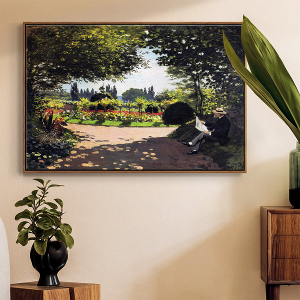 WexfordHome Adolphe Monet Reading In The Garden, 1866 Framed On Canvas ...