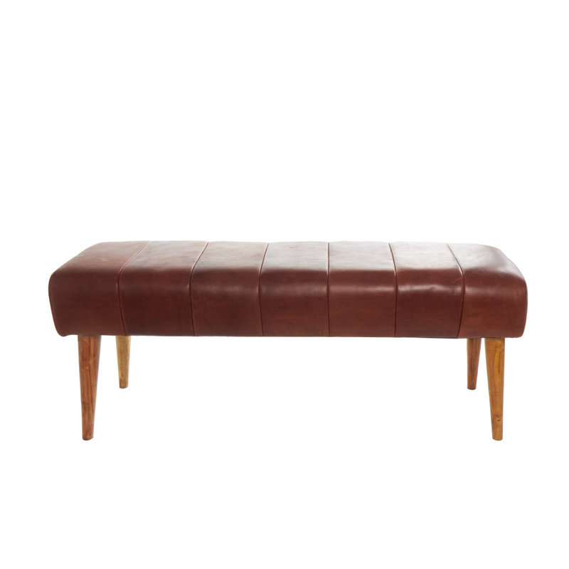 Corrigan Studio® Leather Upholstered Brown Bench with Wooden Legs | Wayfair