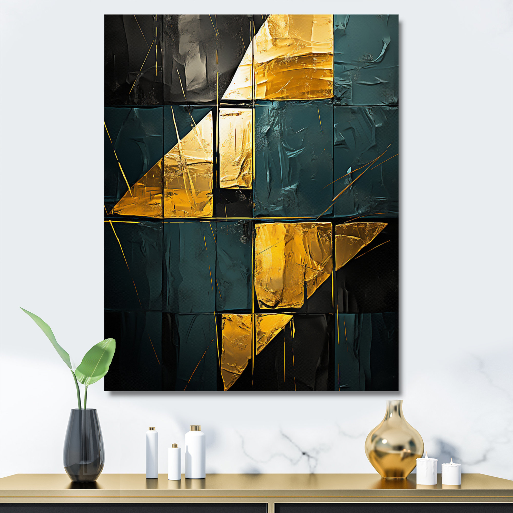 Wrought Studio™ Yellow Interlude Abstract Expressionism Teal - Abstract ...