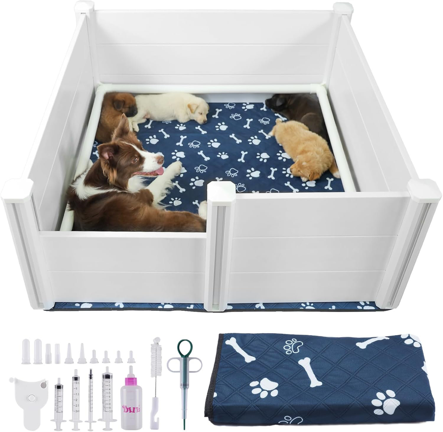 Vandia Premium Large Breed Dog Whelping Box - 48''x48''x18.1'' Pvc Dog ...