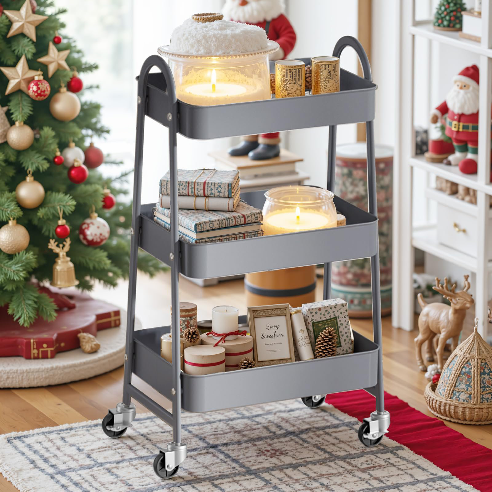 Rebrilliant 3-Tier Metal Storage Utility Cart with Wheels, Rolling ...