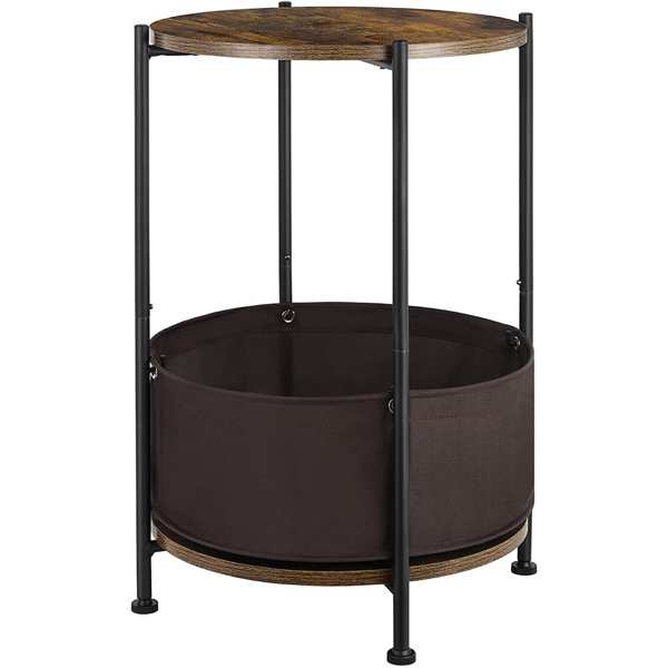 17 Stories Wood Round Storage End Table, Side Table with Fabric Basket ...
