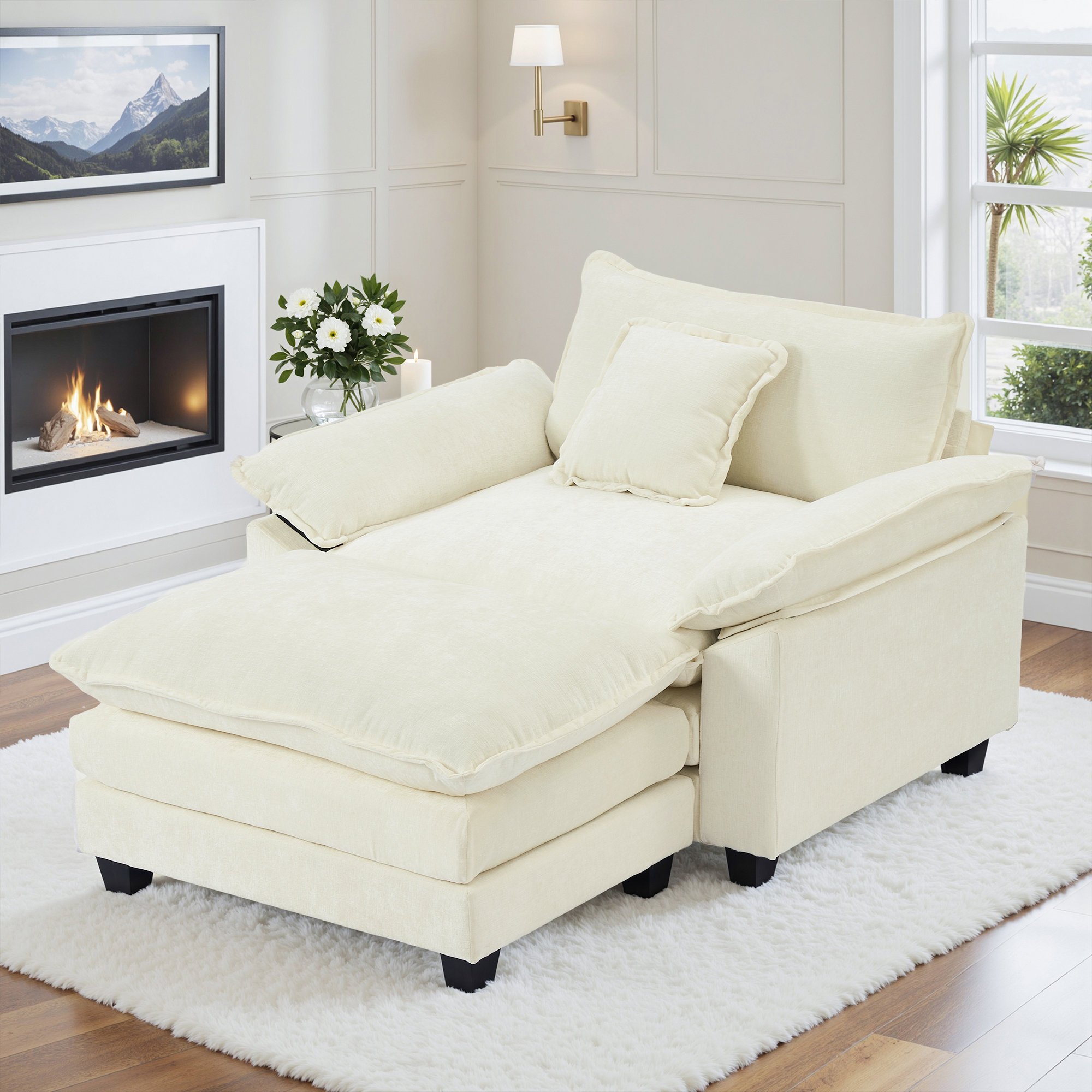 Ebern Designs Chenille Oversized Chair With Ottoman - 43" W Comfy ...