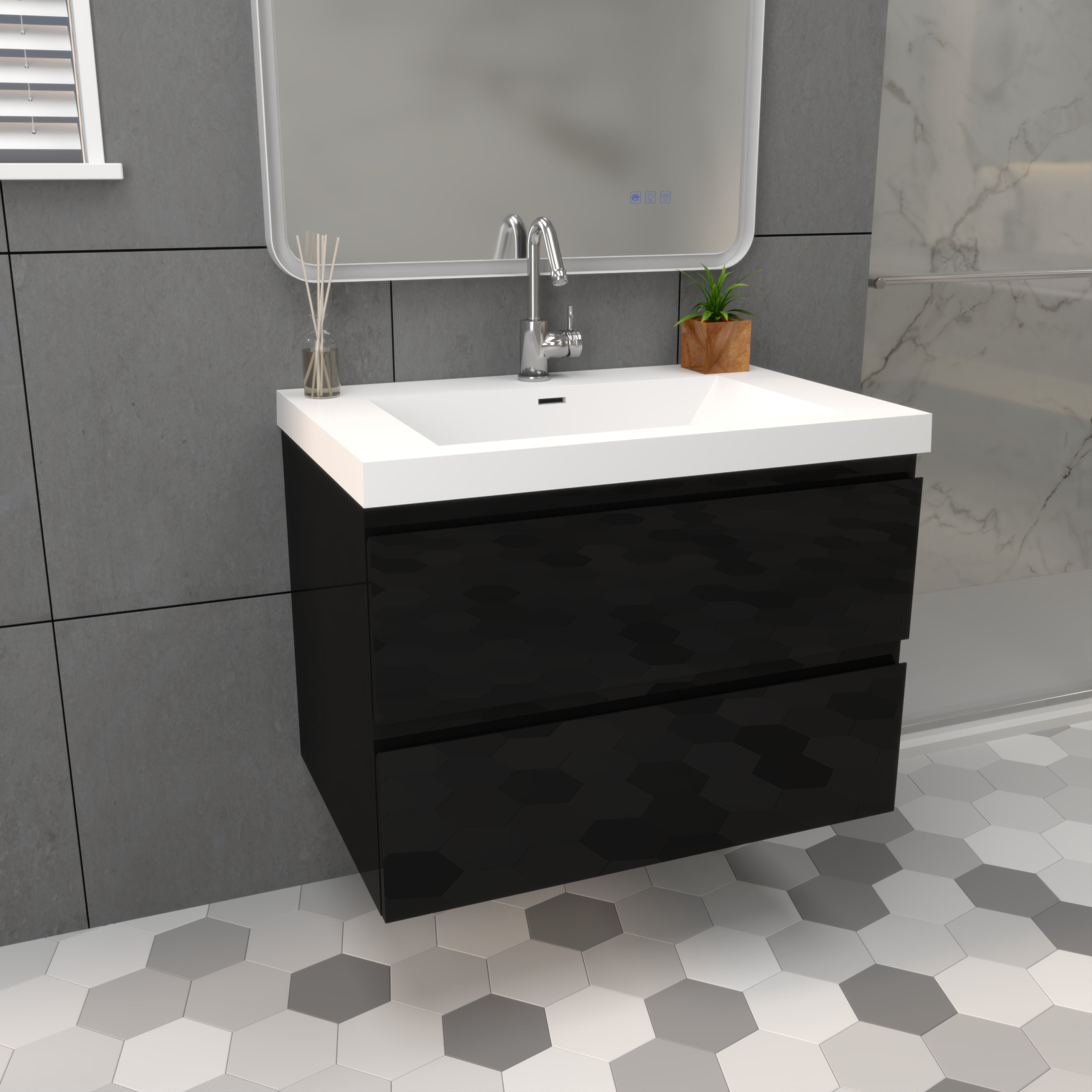 Ebern Designs 30 inch wall mounted bathroom vanity with resin ...