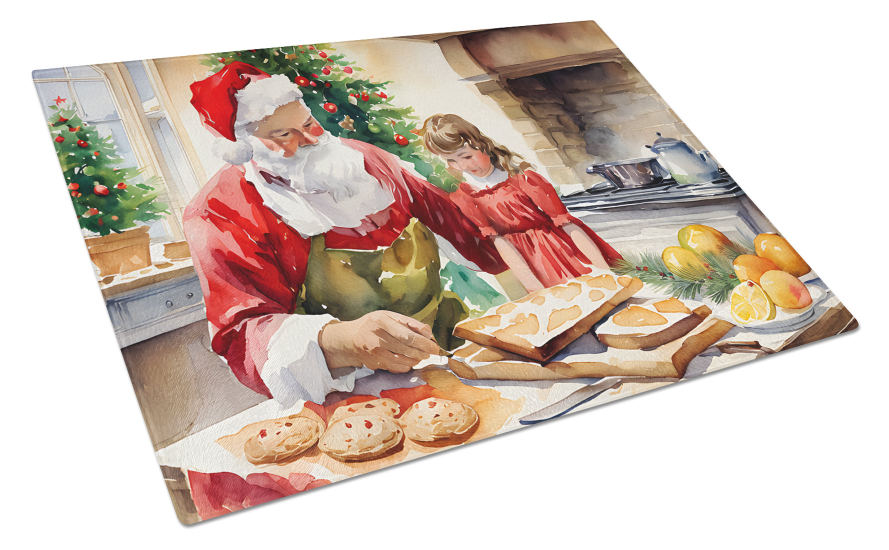 Caroline's Treasures Cookies with Santa Claus Glass Cutting Board Large ...