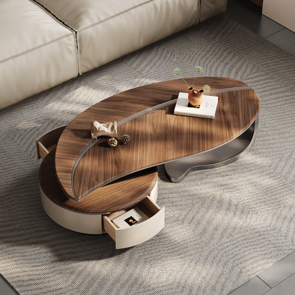 Orren Ellis Abels Mid-Century Modern Wood Leaf Shaped Coffee Table With ...