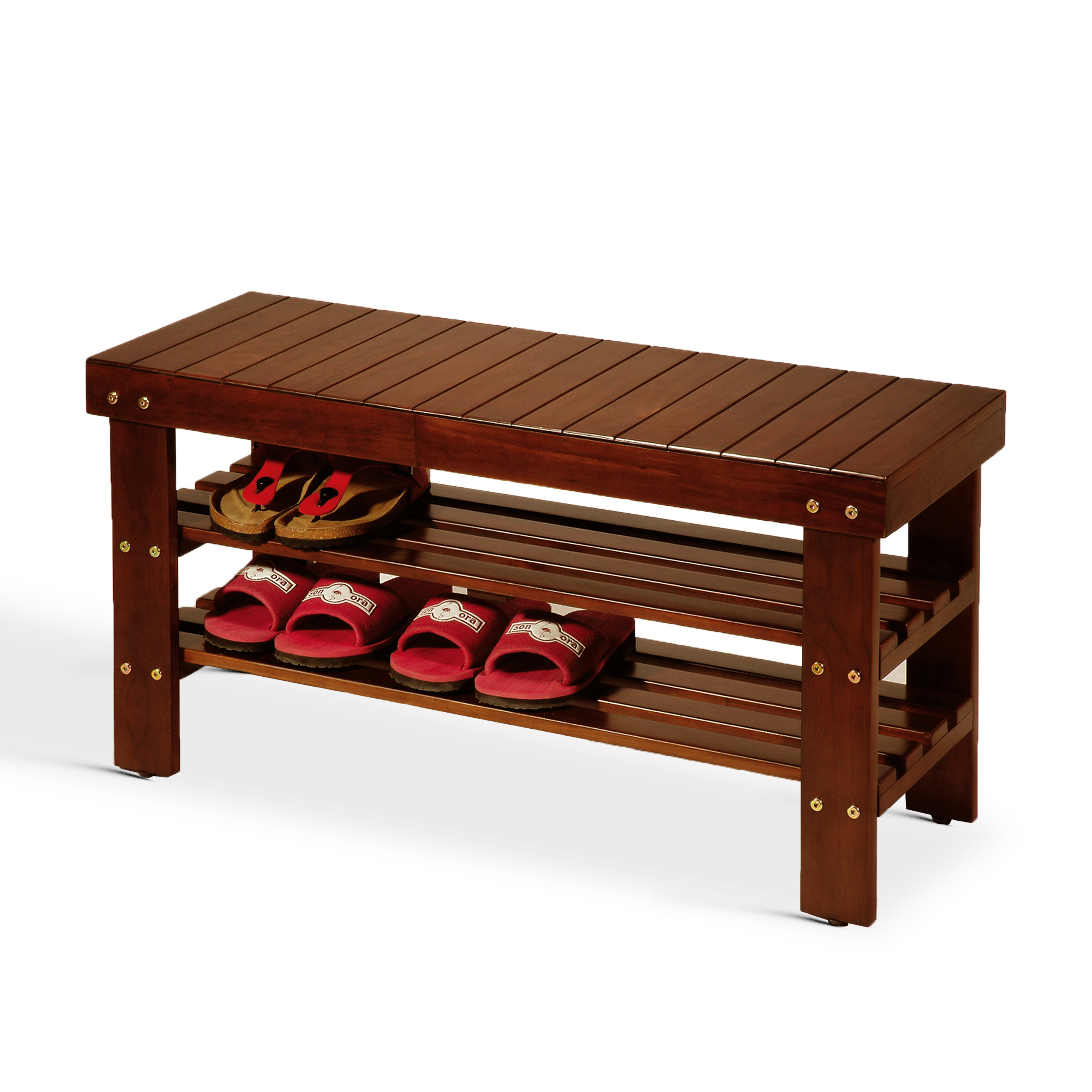 Ebern Designs 35" Wide Solid Wood Shoe Bench With Shelf | Wayfair