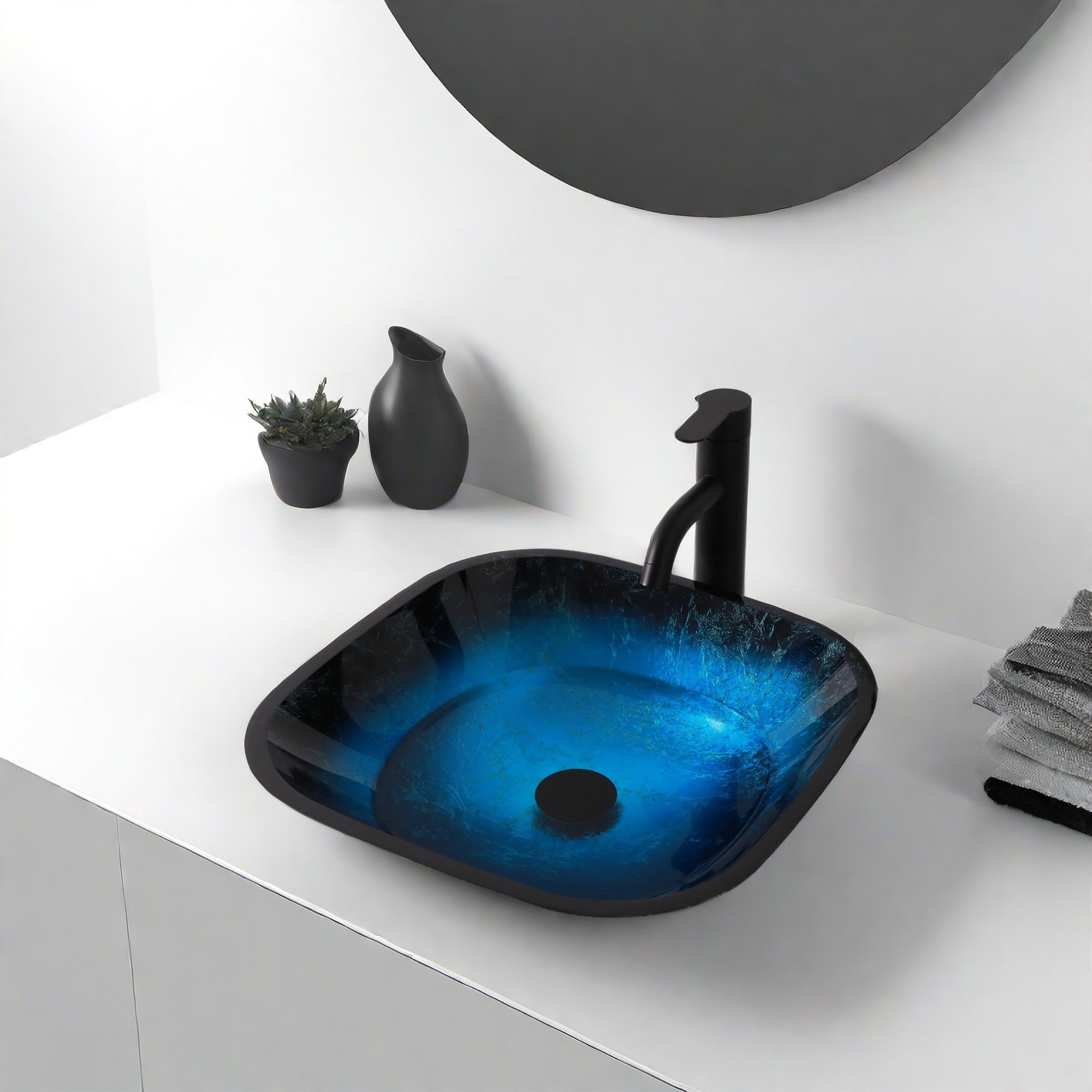 Wrought Studio™ Bathroom Artistic Tempered Glass Vessel Bathroom Sink ...