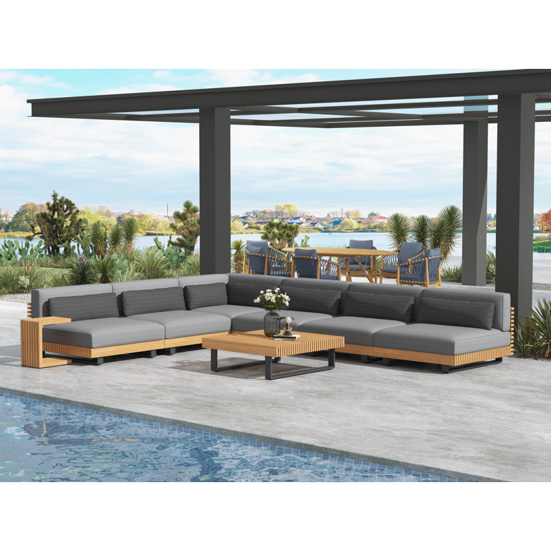 AllModern Perina 8 Piece Teak Sectional Seating Group with Cushions ...