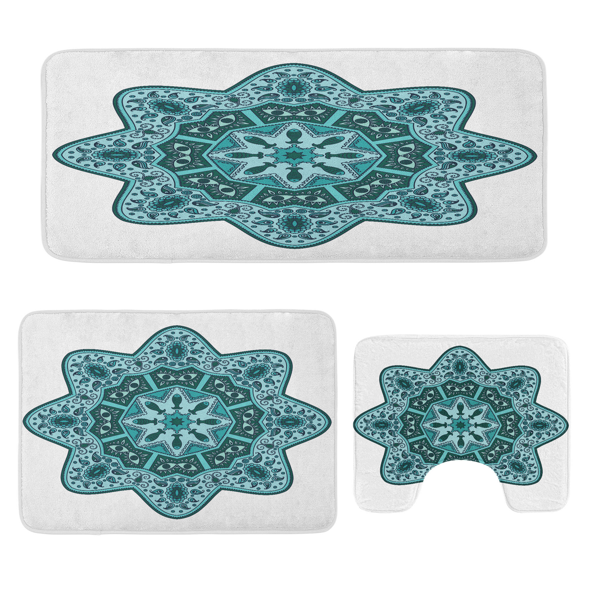 Astoria Grand Teal Bathroom Rug Set 3 Pieces U-Shape & Rectangle Mats ...