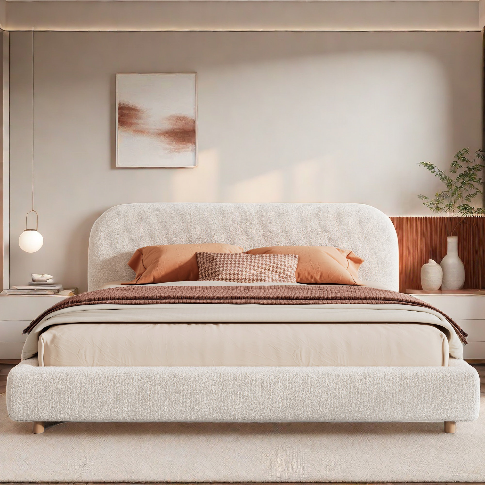 Ivy Bronx Heitman Bed With Curve-shaped Headboard And Boucle Fabric ...