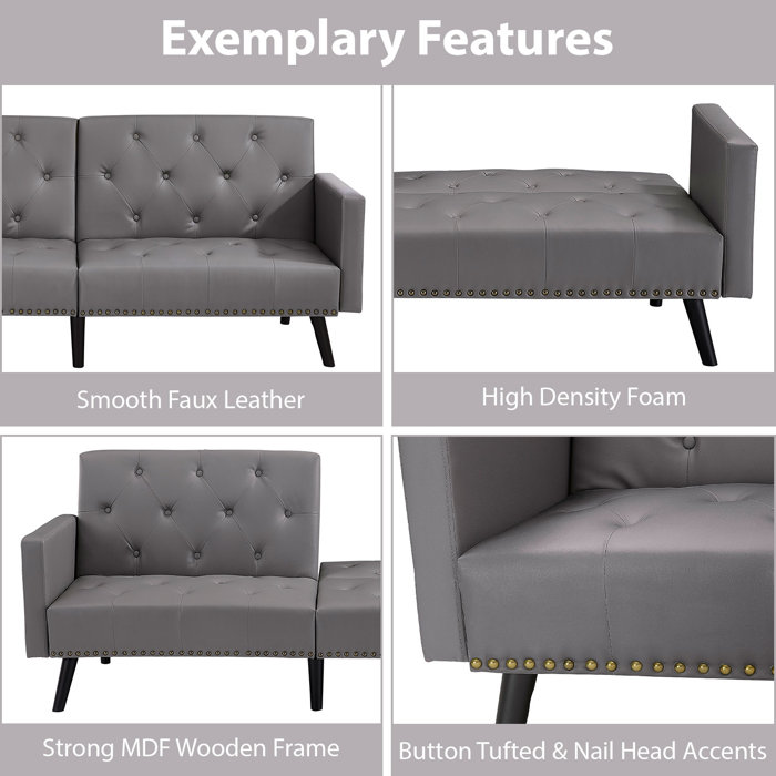 Williston Forge Sprague 75" Faux Leather Tuxedo Arm Sofa with ...