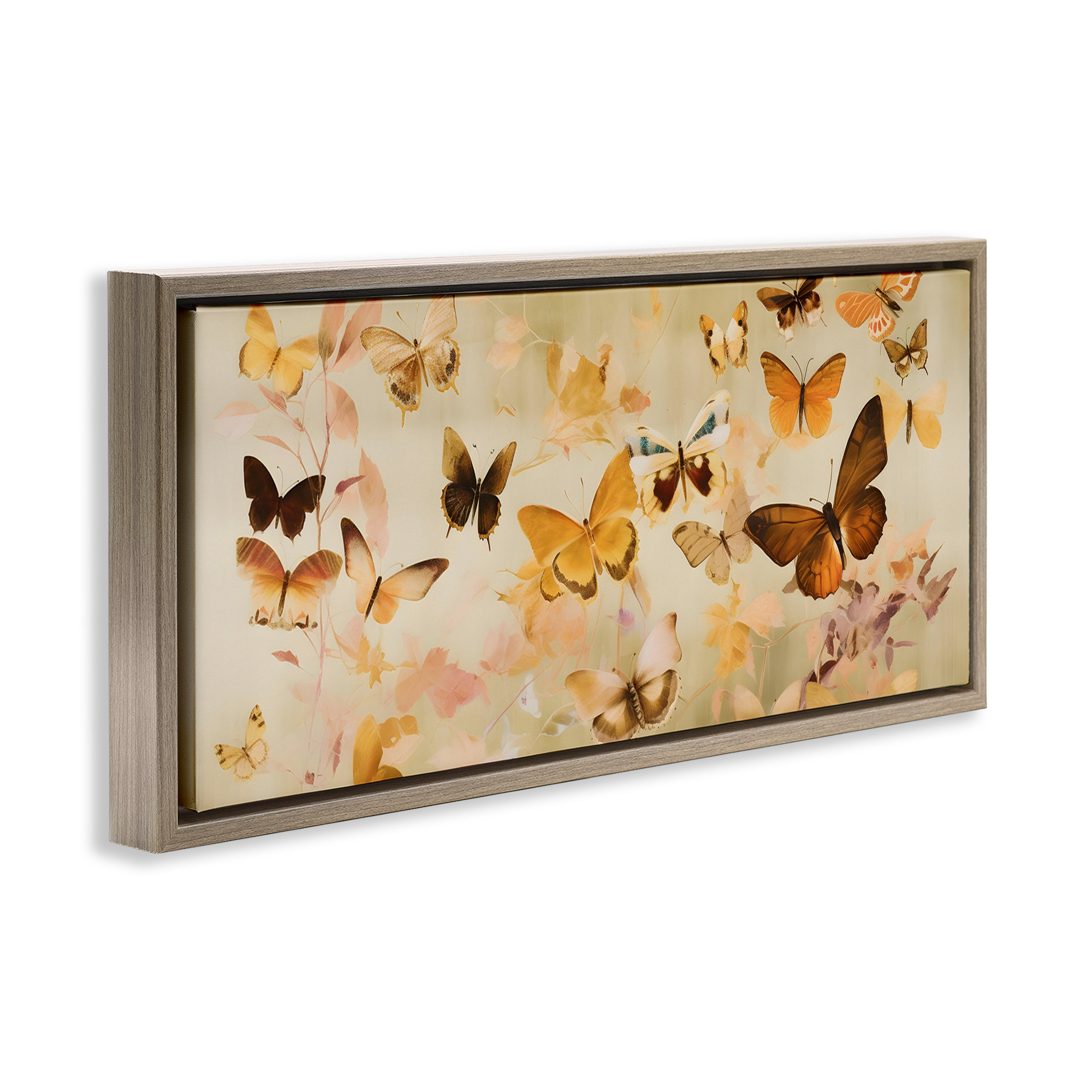 August Grove® Neutral Butterfly Array Gold Framed Floater Canvas Wall ...