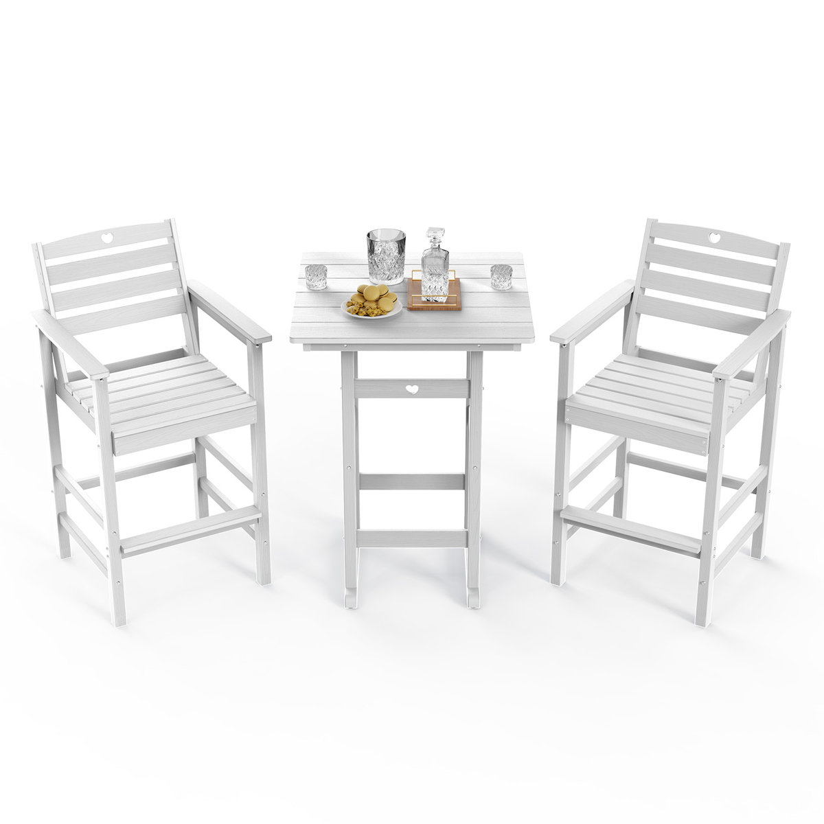 Arlmont & Co. 3-Piece Bar Height Patio Table and Chairs Set HDPE Wood ...