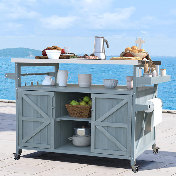 Gracie Oaks Rolling Kitchen Cart with Stainless Steel Top | Wayfair
