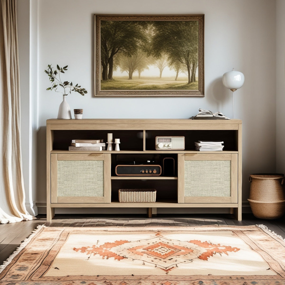 Bay Isle Home™ Mid Century Rattan Tv Stand Up,tv Console Table Cabinet ...