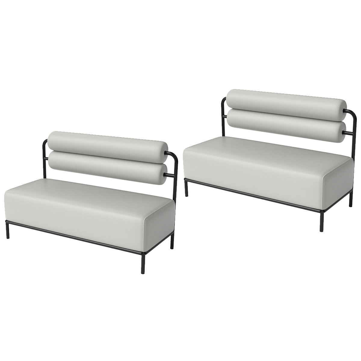 A UNIQUE LIGHT, LLC White Upholstered Double Bench Set Of 2 Storage ...