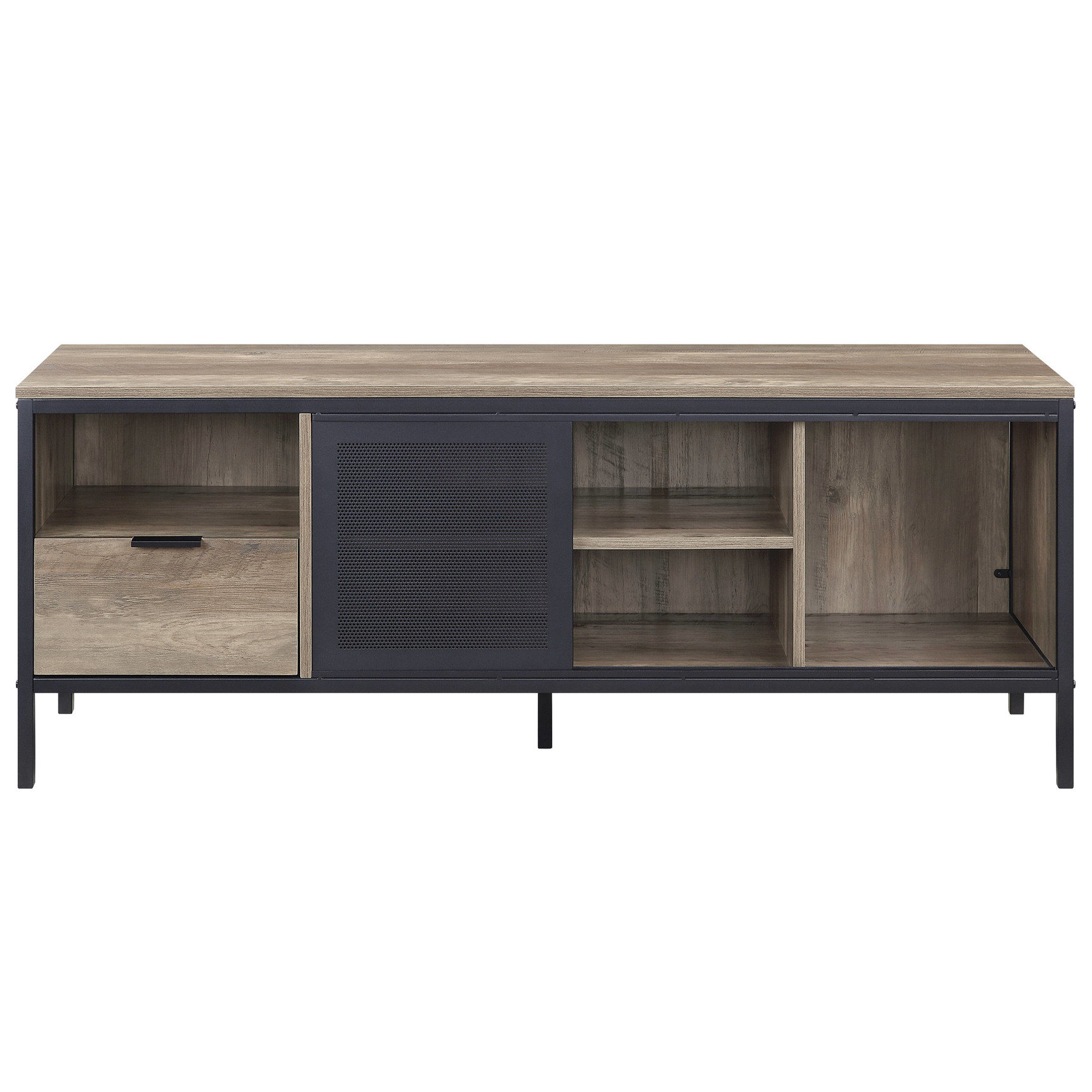 17 Stories Rustic Style Tv Stand With Oak Veneer And Metal Details For ...