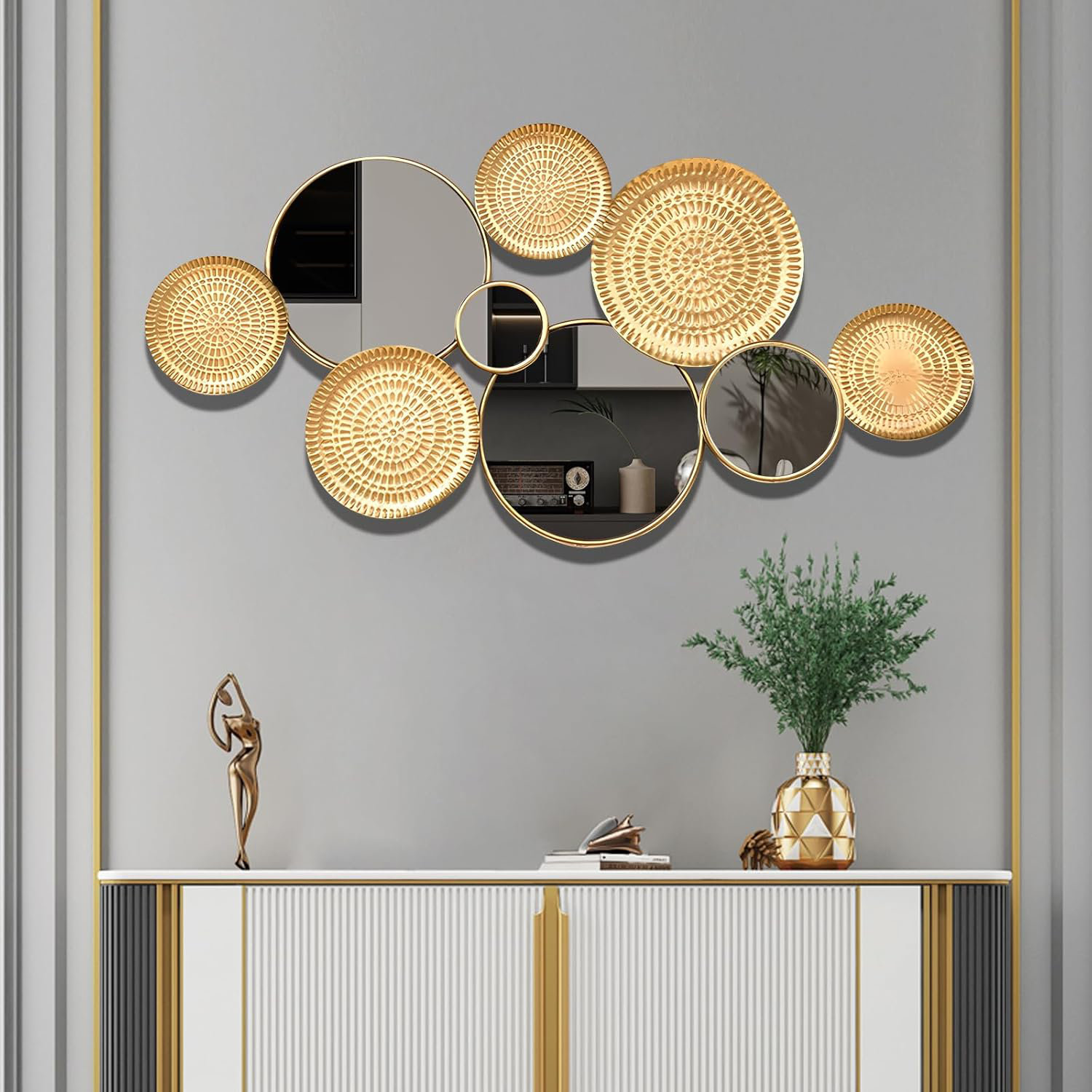 Latitude Run® Gold Wall Mirrors Decorative,Large Modern Wall Art Mirror ...
