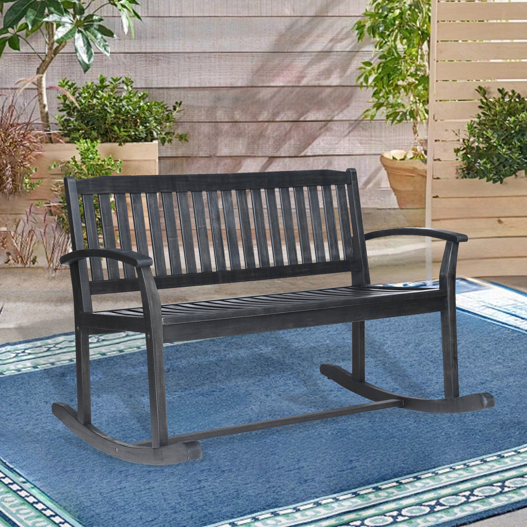 Wildon Home® Classic Acacia Wood Rocking Loveseat | Wayfair