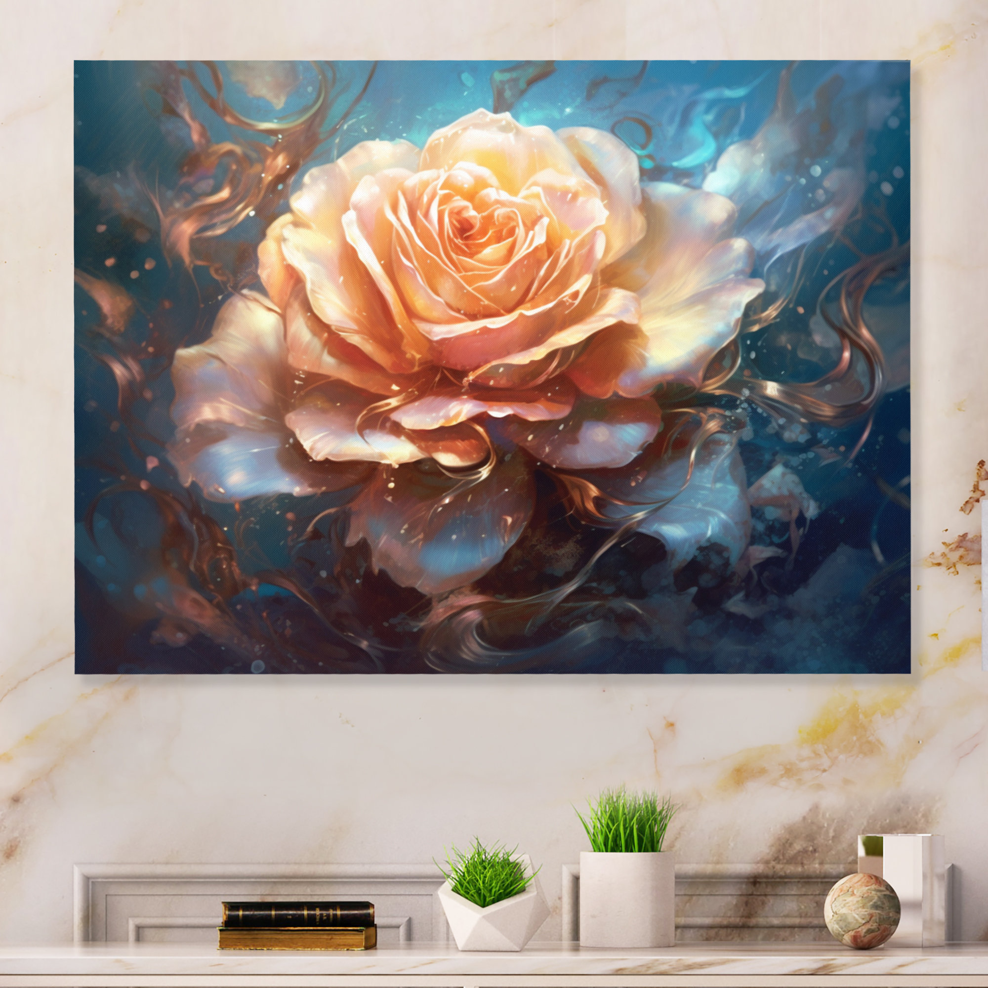 Wildon Home® Coral Blue Rose Reverie - Roses Metal Wall Art Prints ...
