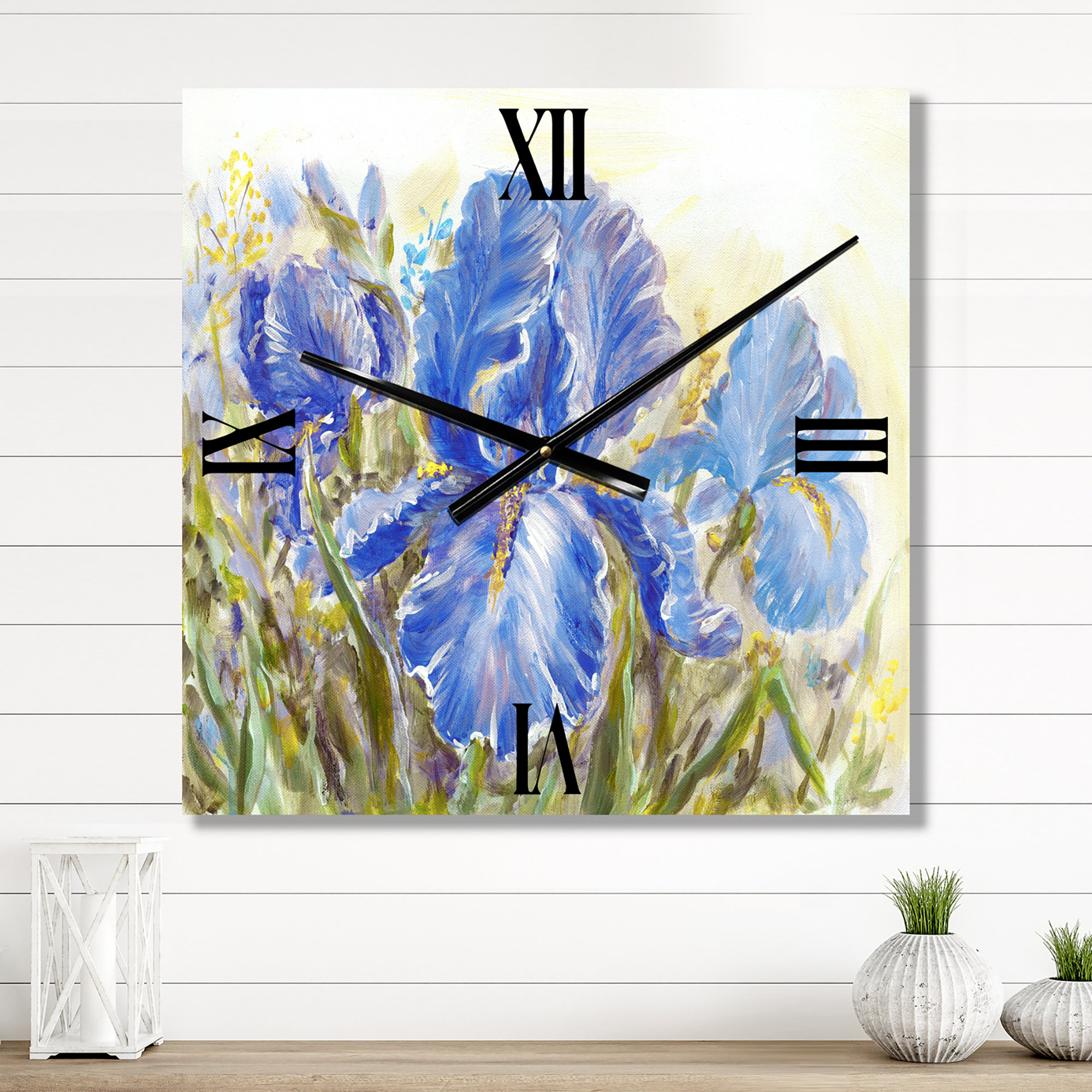 East Urban Home Irises Blossoming Flowers Wall Clock | Wayfair
