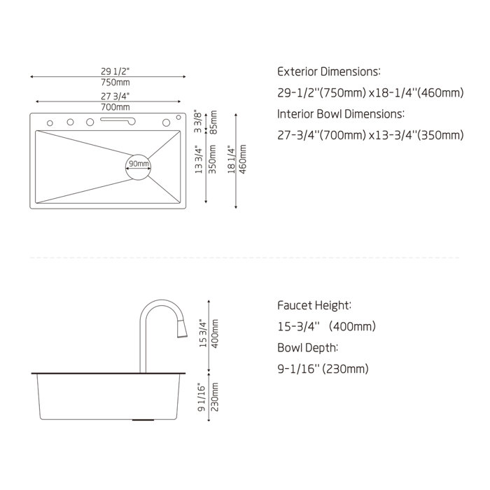 Lefton 304 Stainless Steel Waterfall Kitchen Sink Set with Temperature ...
