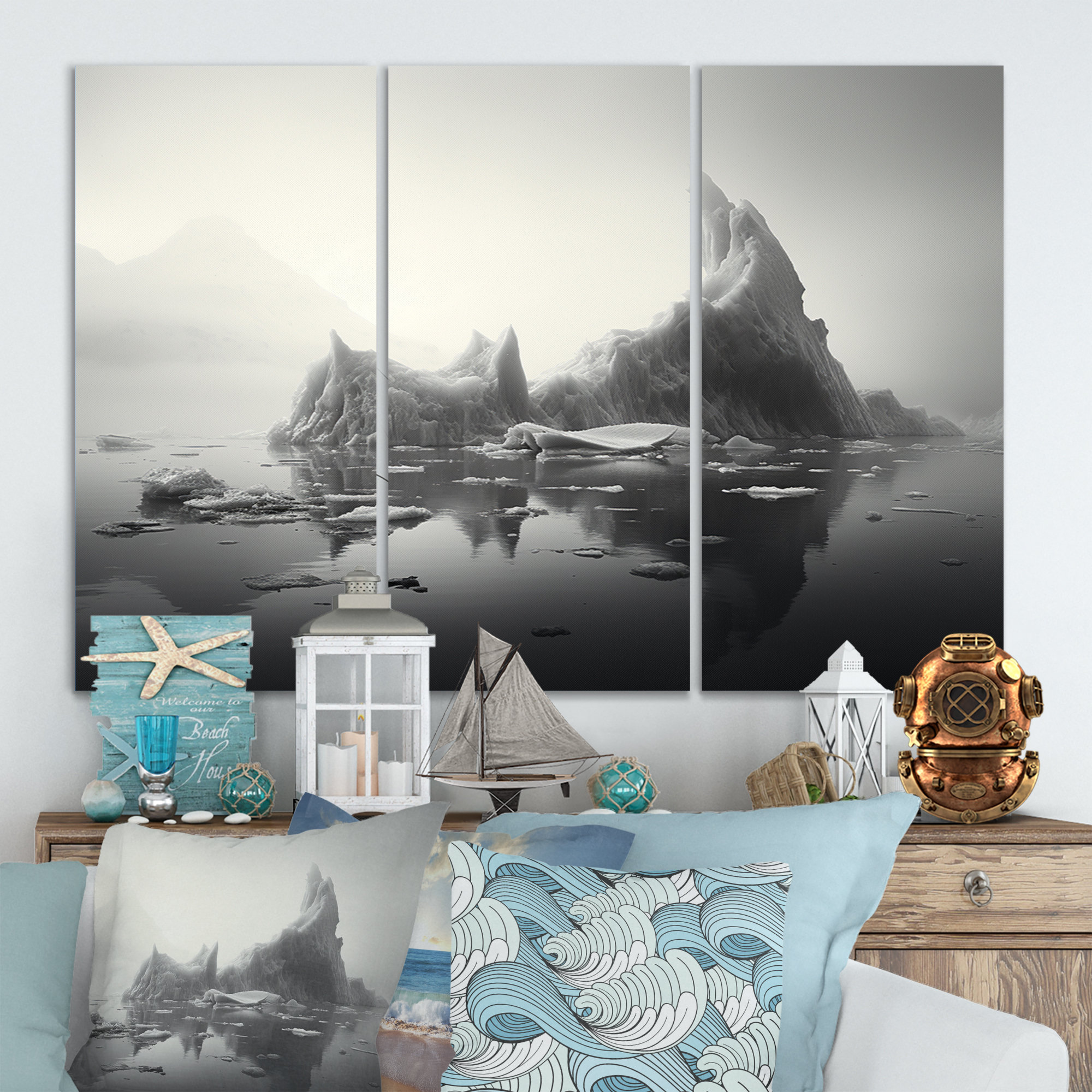 Design Art Grey Iceberg Frozen Serenity - Landscapes Metal Wall Art ...