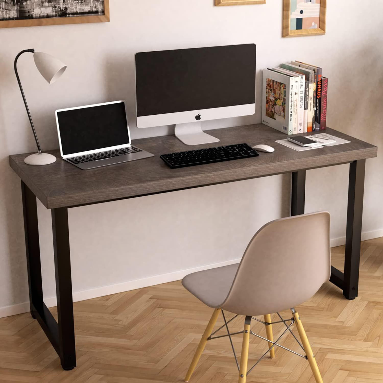 17 Stories Rectangular Desk, Computer Desk, Wooden Desk With Metal ...