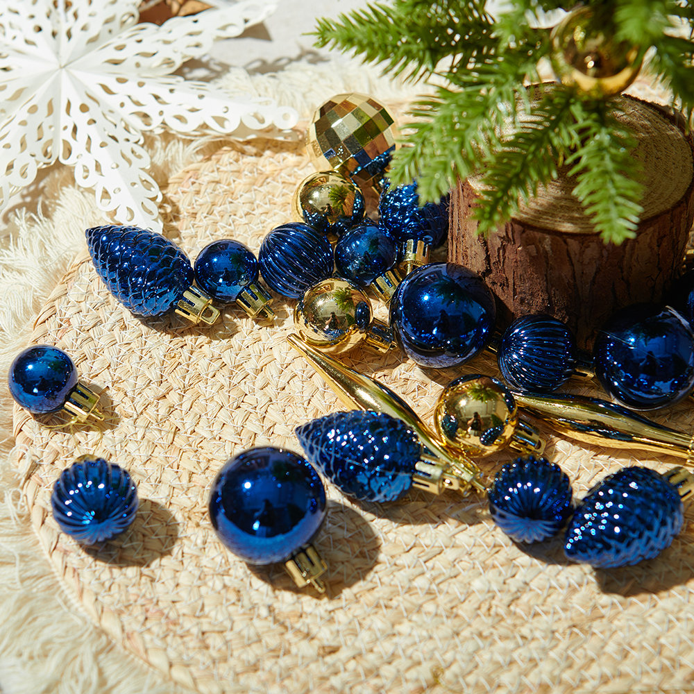 The Holiday Aisle® Miluhome 36pcs Blue Gold Christmas Ornament Set ...