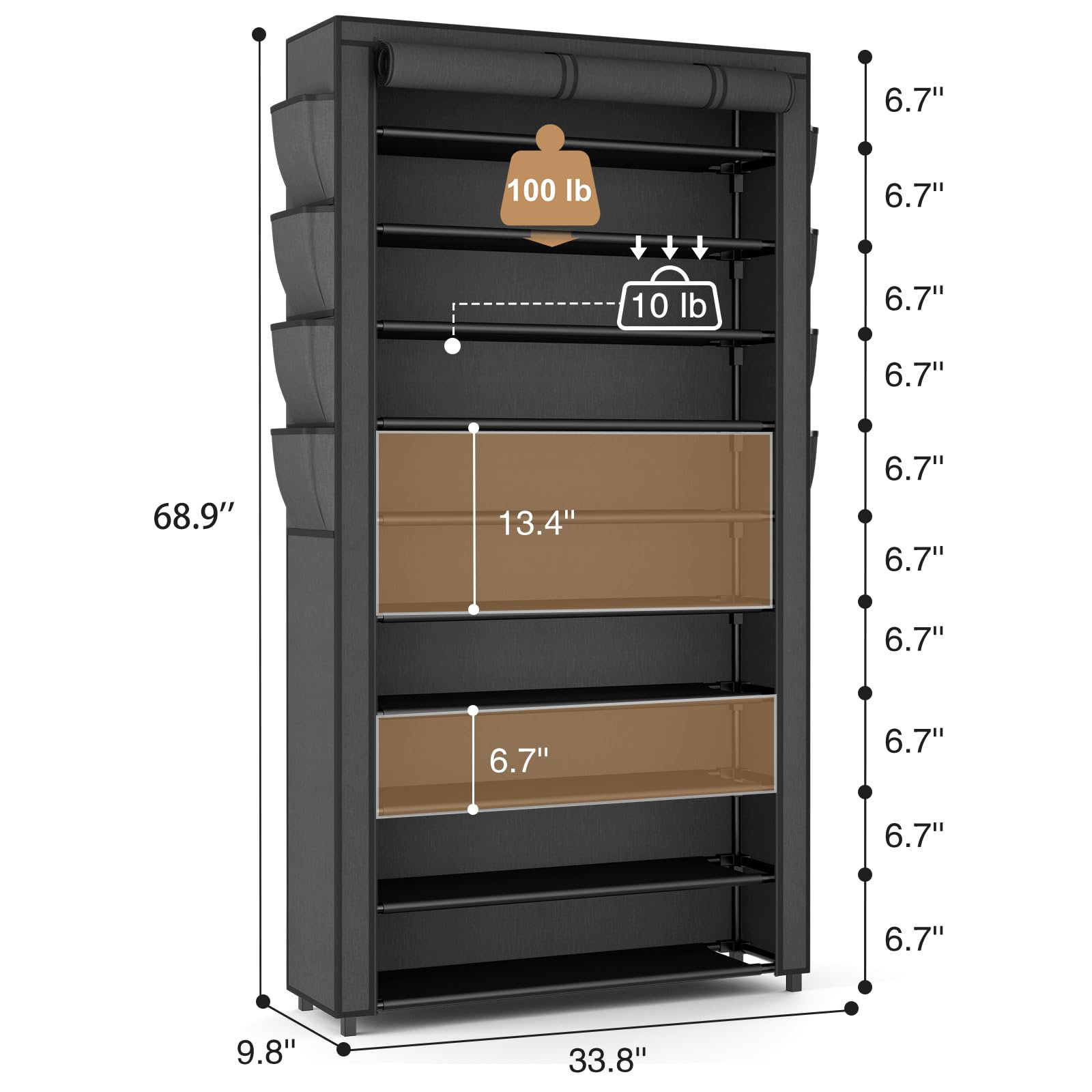 Rebrilliant Tall Shoe Rack With Cover, 10 Tier Shoe Organizer Storage ...