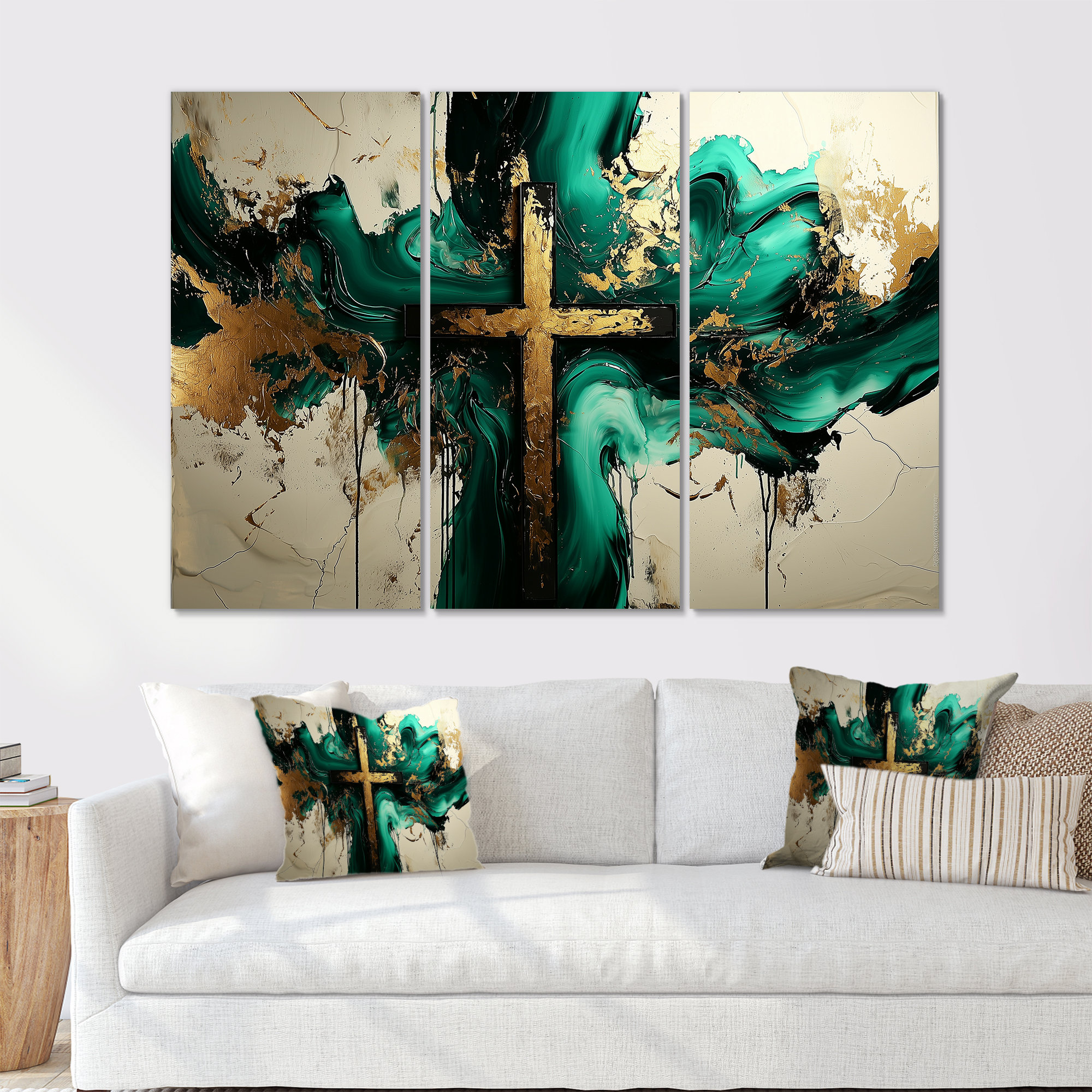 Mercer41 Green Marbled Christianity Cross II - Christianity Wall Art ...