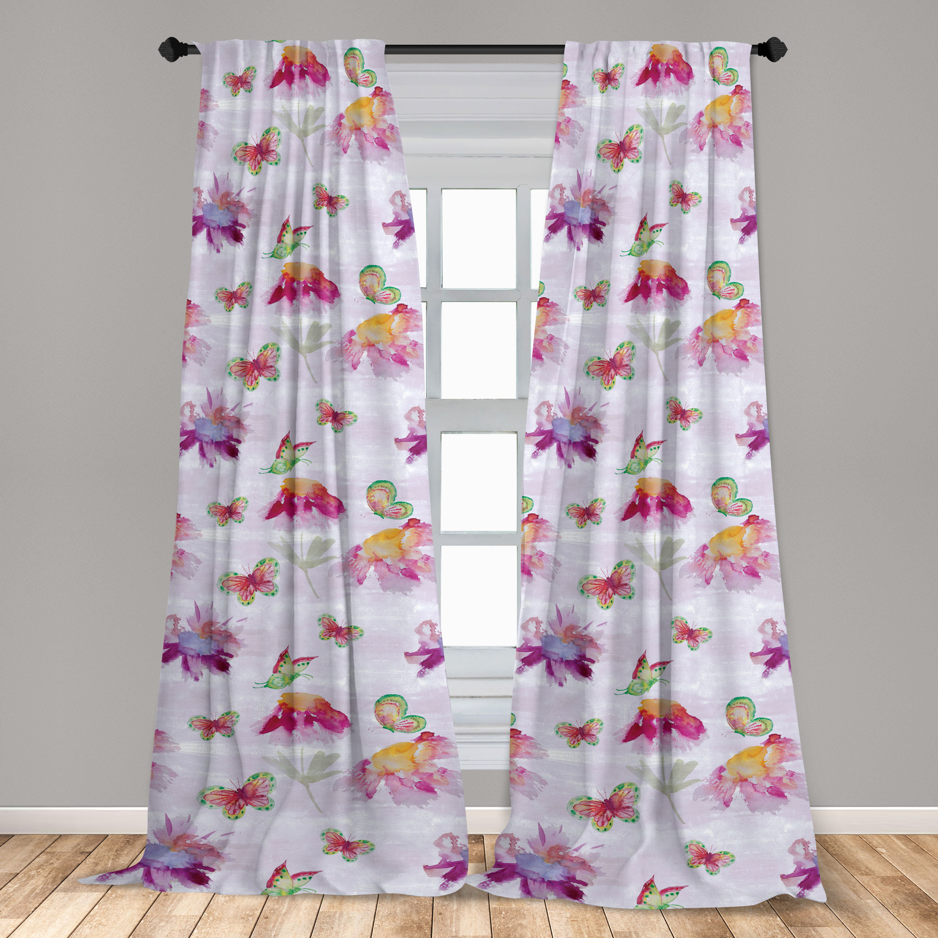 East Urban Home Spring Curtains Butterfly Flower Watercolor Pair of ...