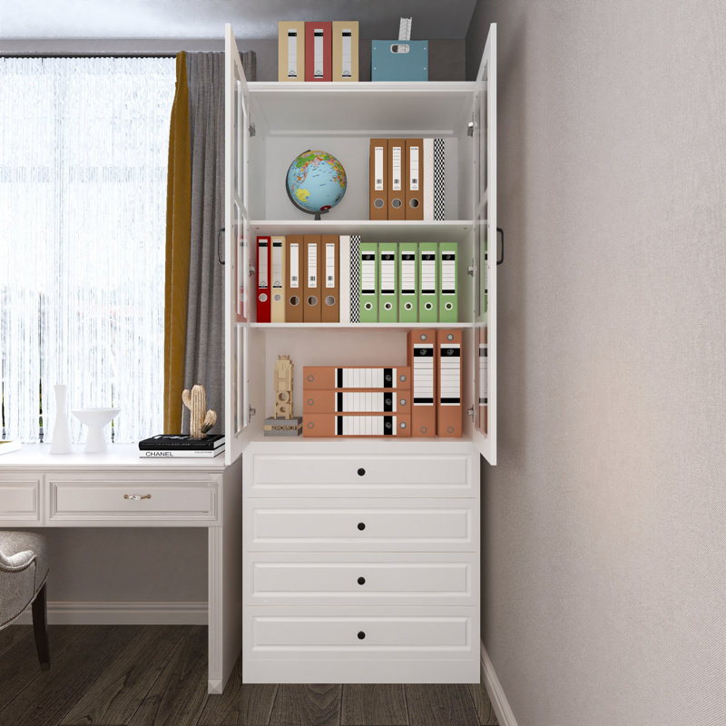 Latitude Run® 2 Glass Door Office Storage Cabinet With 4 Drawers | Wayfair