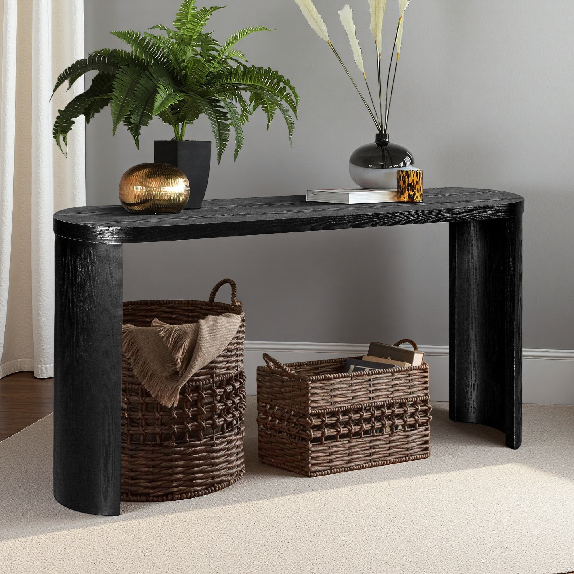Latitude Run® 60'' Thick Top Entryway Table, Curved Legs, Support The ...
