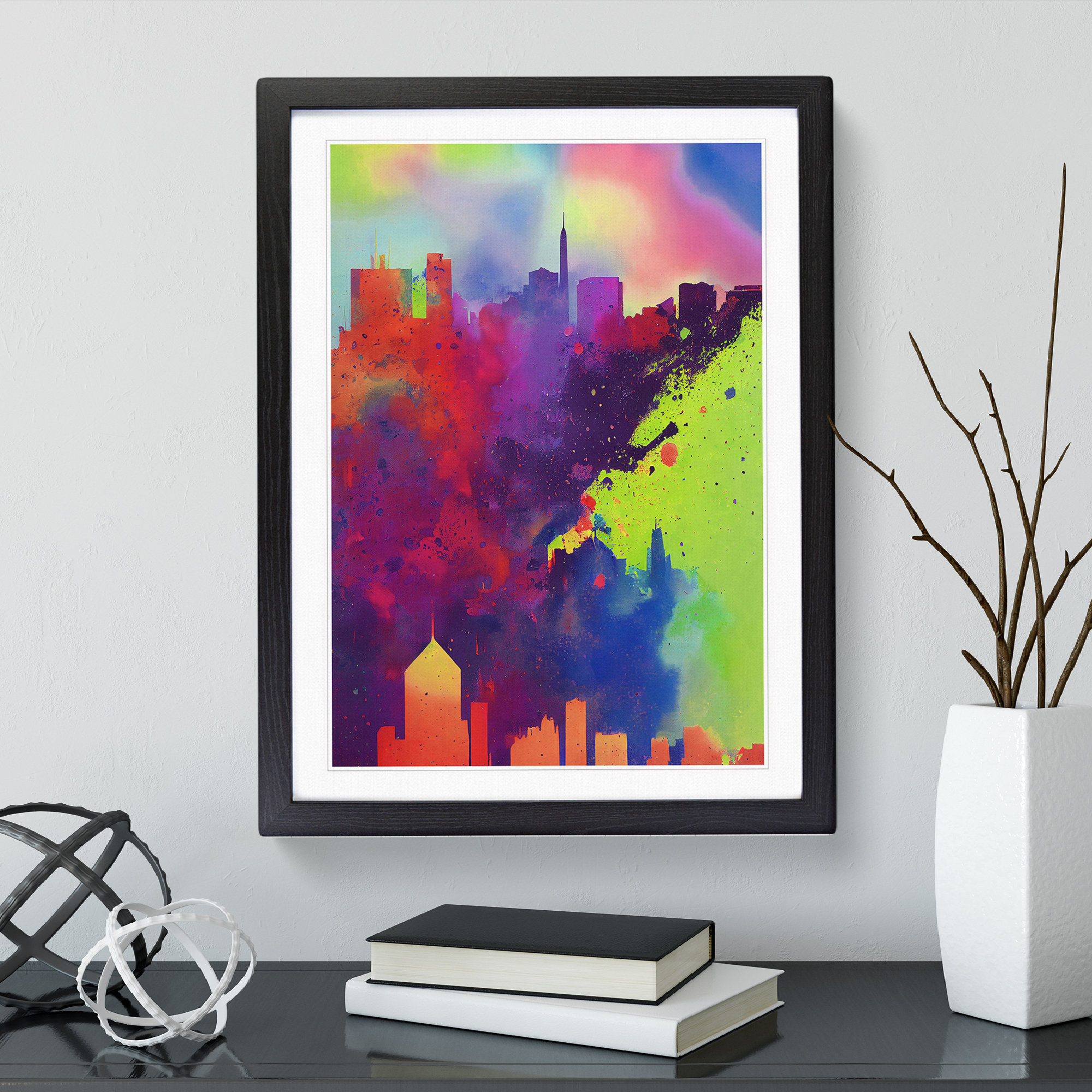 17 Stories Paint Splashed city Skyline no.5 - Picture Frame Painting ...
